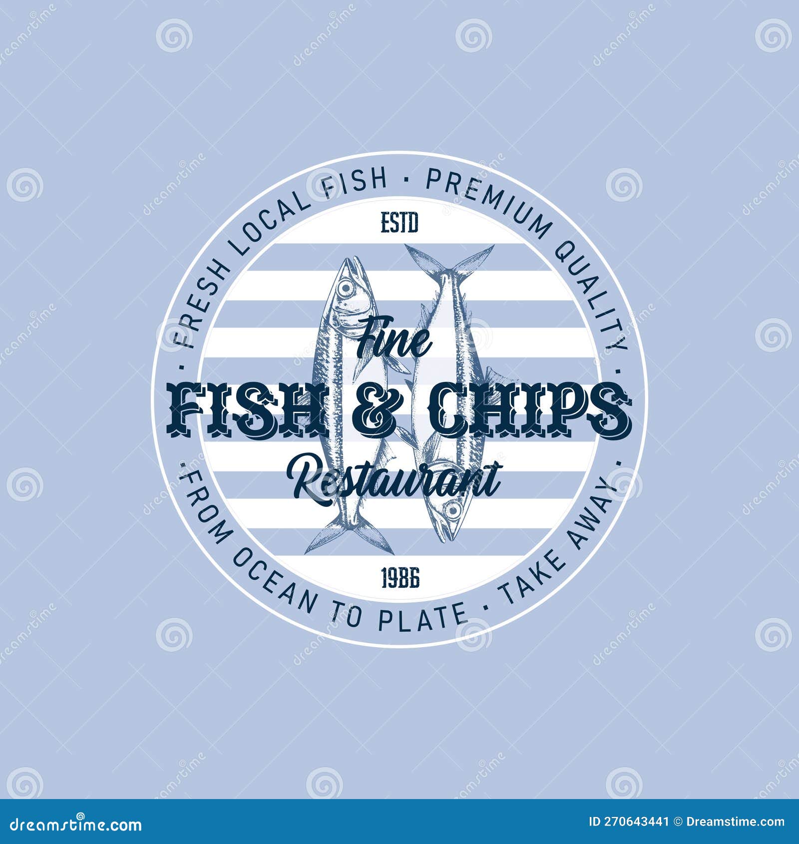 Fish and Chips Abstract Vector Card, Sign or Logo Template. Hand Drawn ...