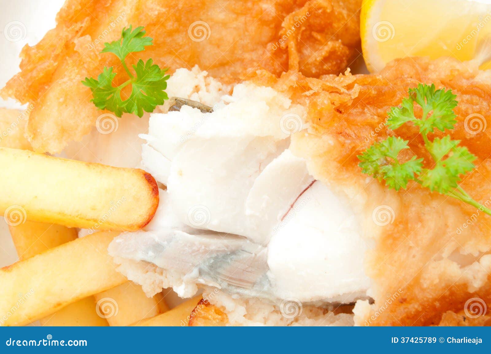 Fish And Chips With French Fries - Unhealthy Food. Portion Of Crispy ...