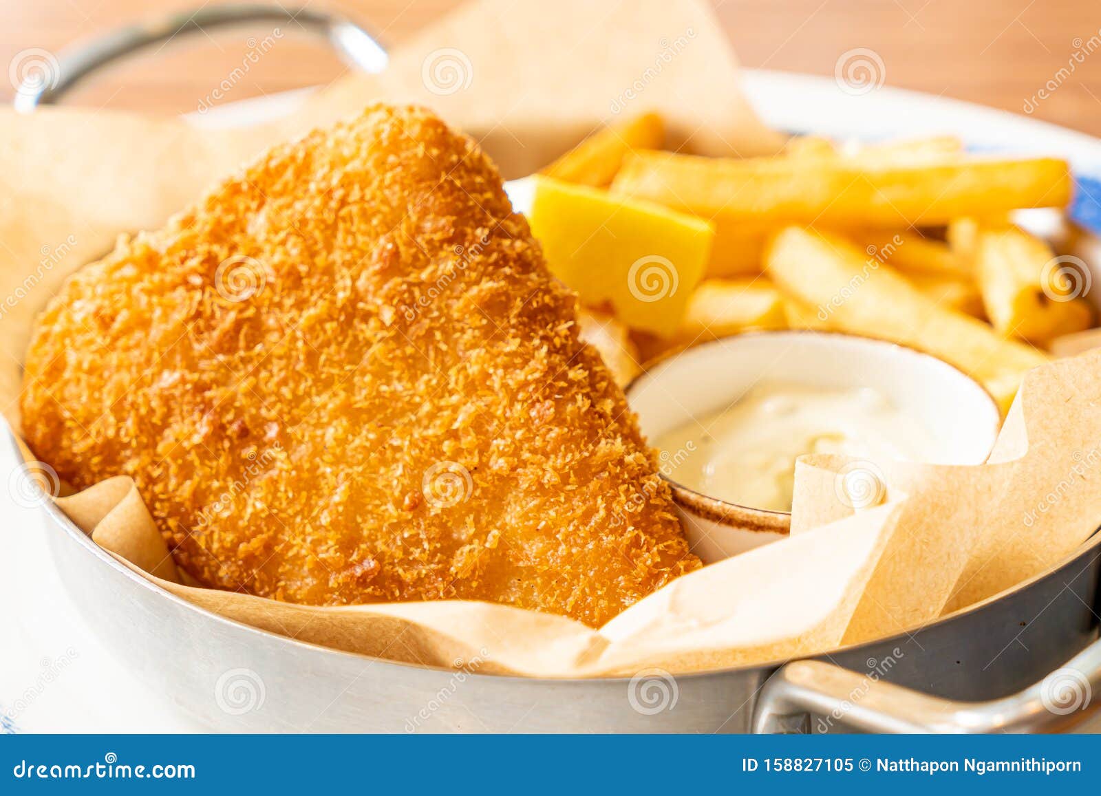 Fish and chips stock image. Image of battered, frites - 158827105