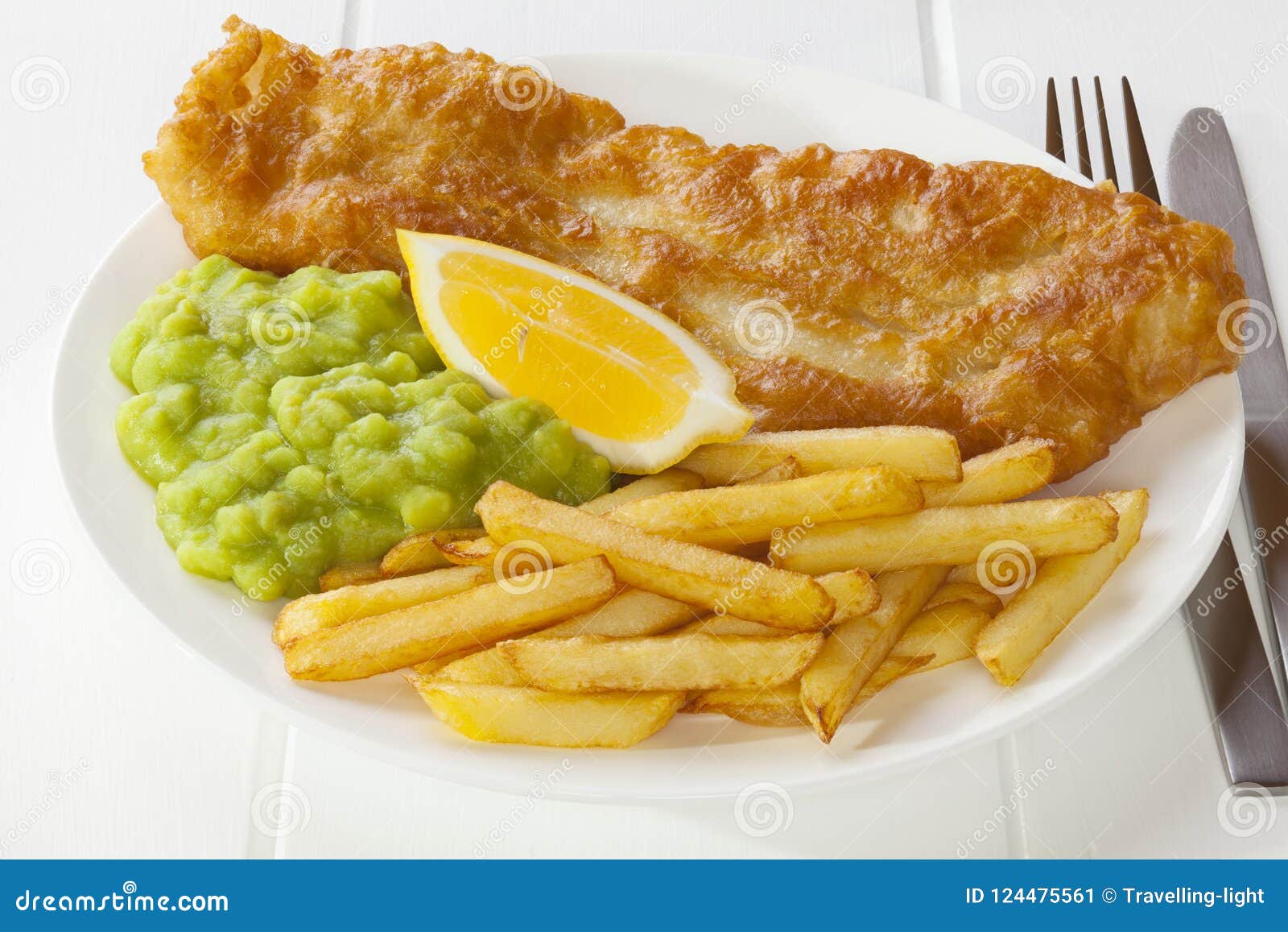Fish and Chips with Mushy Peas Stock Image - Image of fries, battered ...