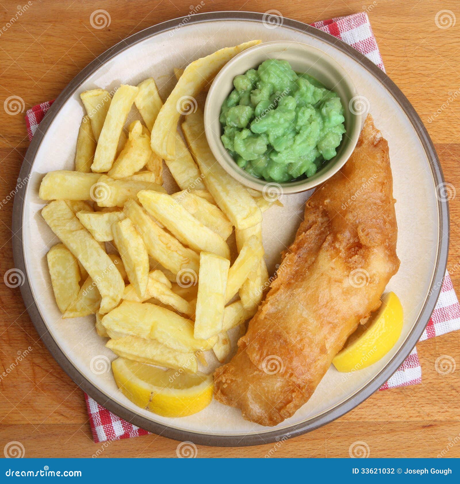 Fish, Chips and Mushy Peas stock photo. Image of crispy - 33621032