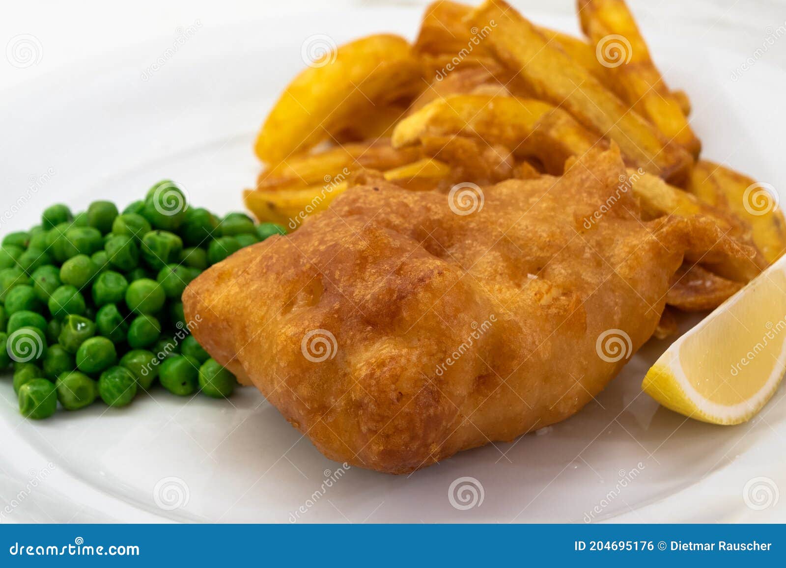 Fish and Chips with Peas, Deep Fried Cod Stock Photo - Image of london ...