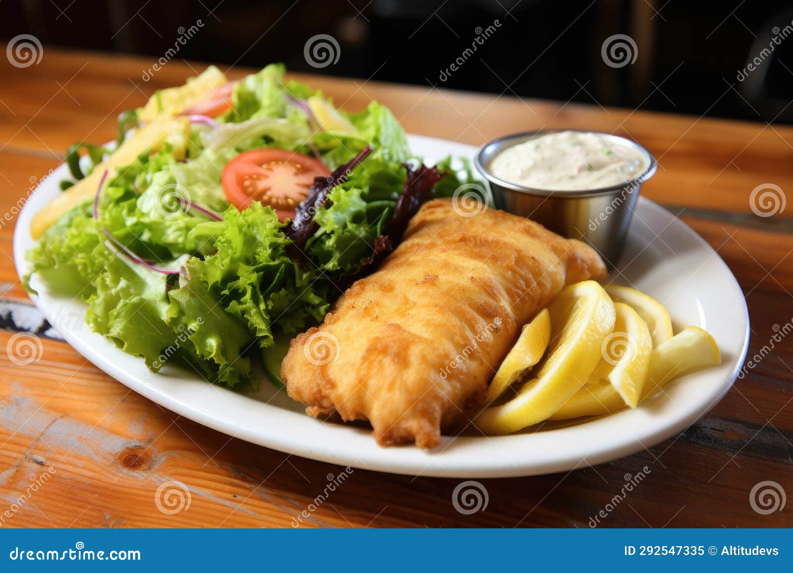 Fish and Chips with a Side of Green Salad Stock Image - Image of dish ...