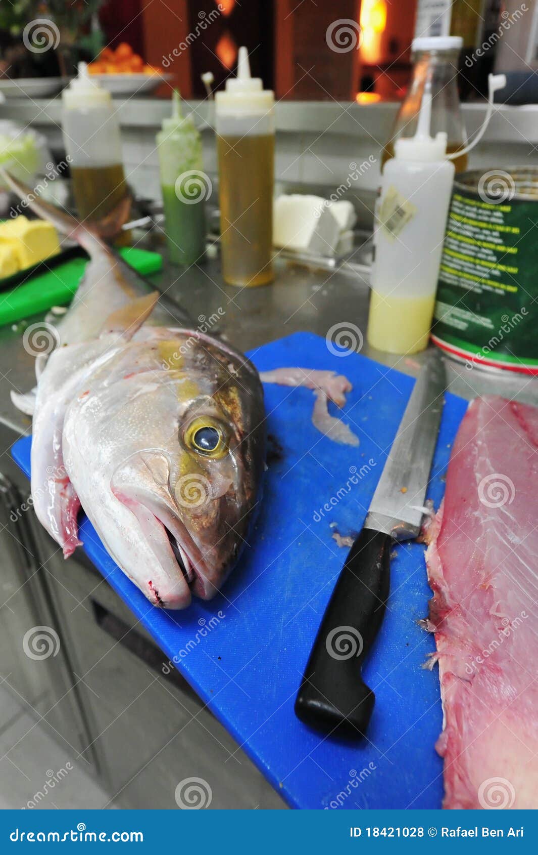 Fish Chopping Board Restaurant Kitchen Stock Photo - Image of freshness ...