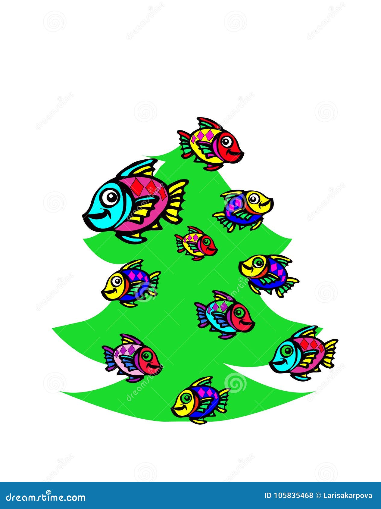 Fish at the Christmas tree stock illustration. Illustration of green ...