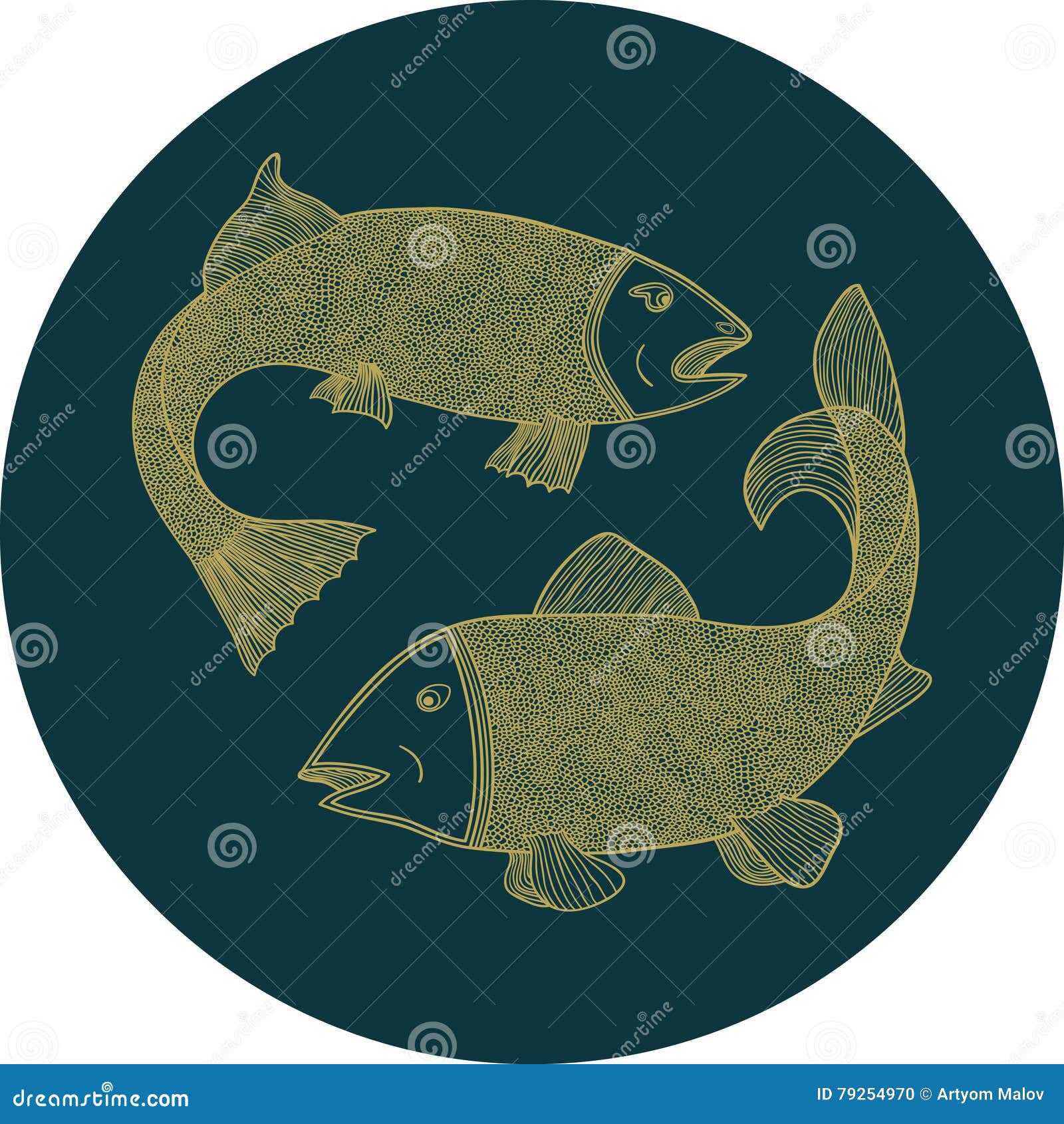 Fish in the circle stock vector. Illustration of vector - 79254970