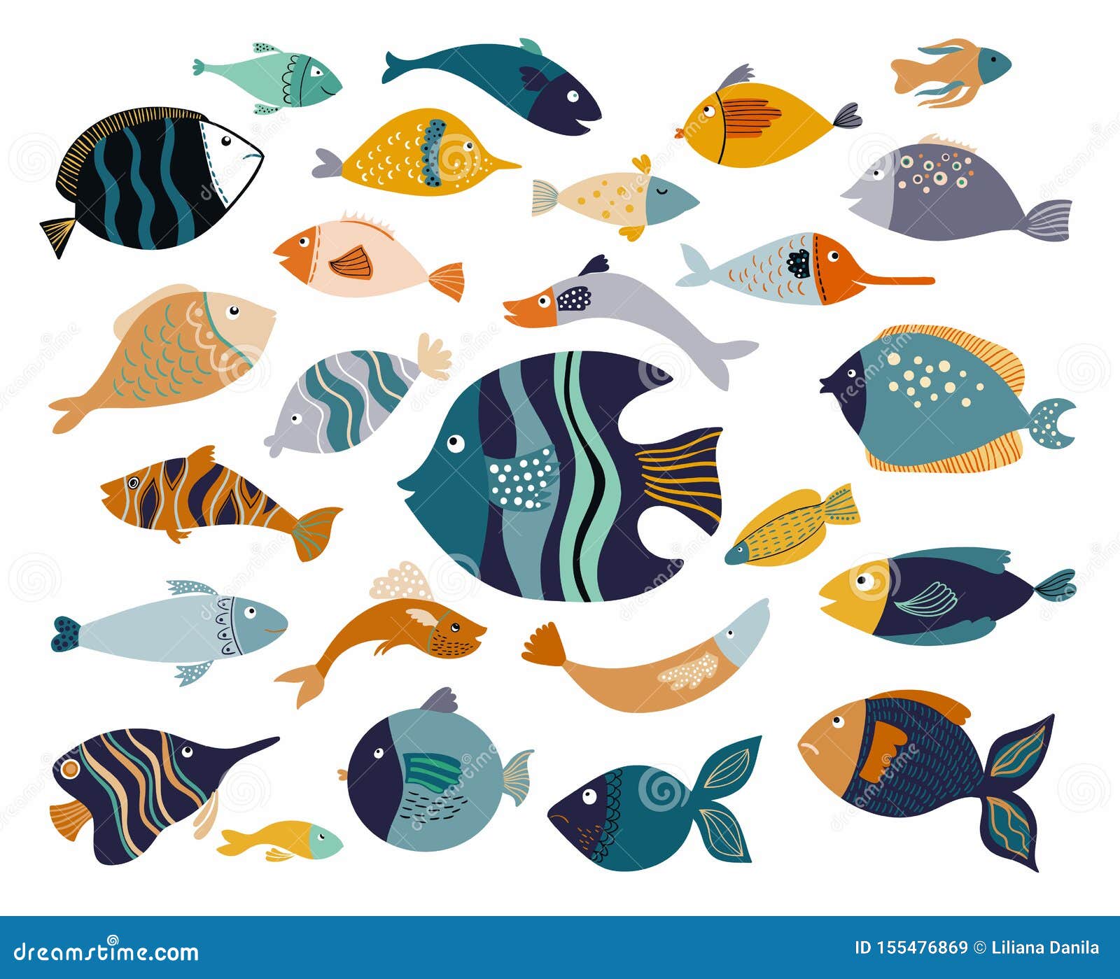 Fish Collection with Different Decorative Items Isolated on White Stock ...