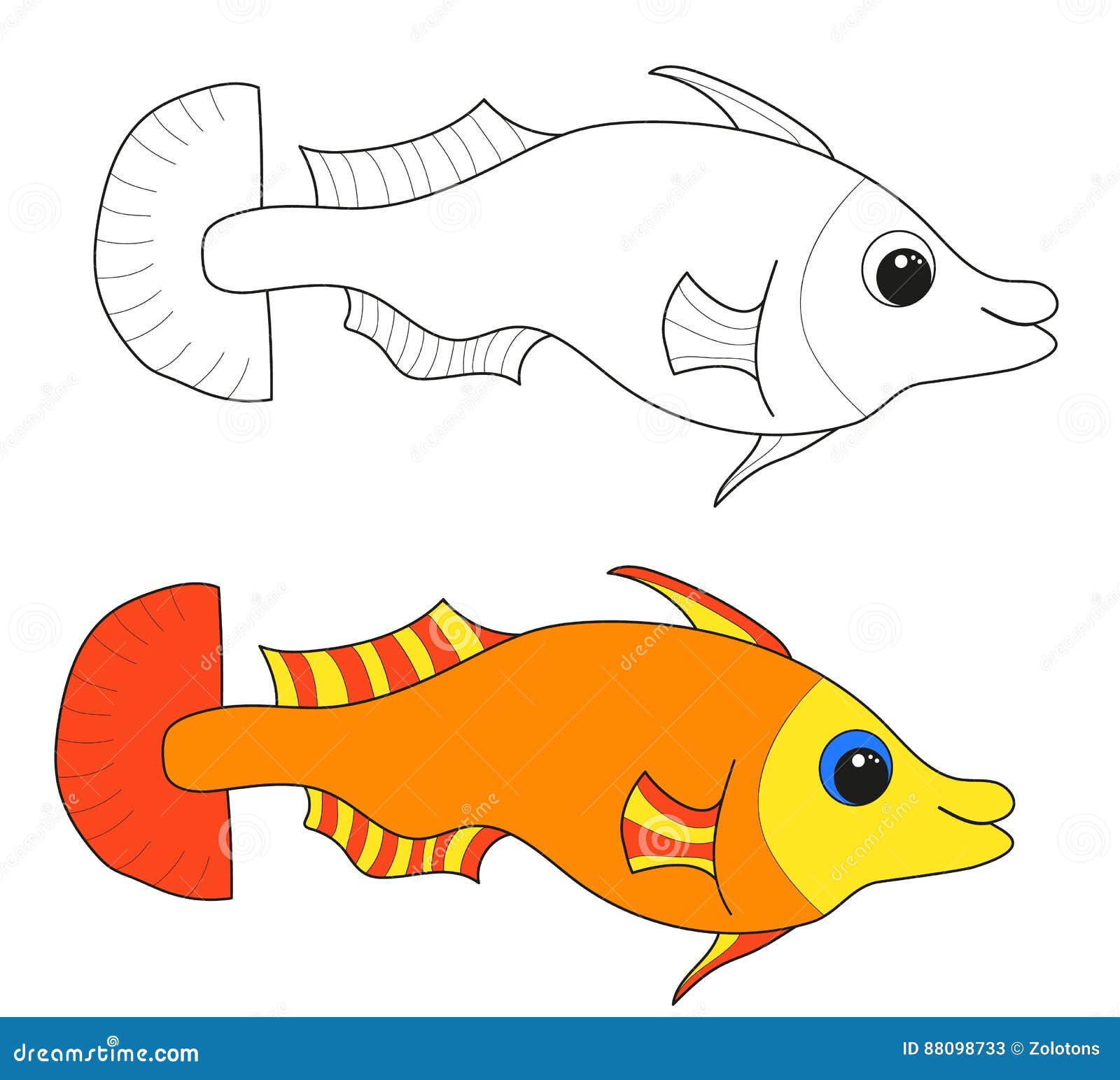 Fish, Contour Linear Illustration. Line Art Design For Adult Or Kids In ...