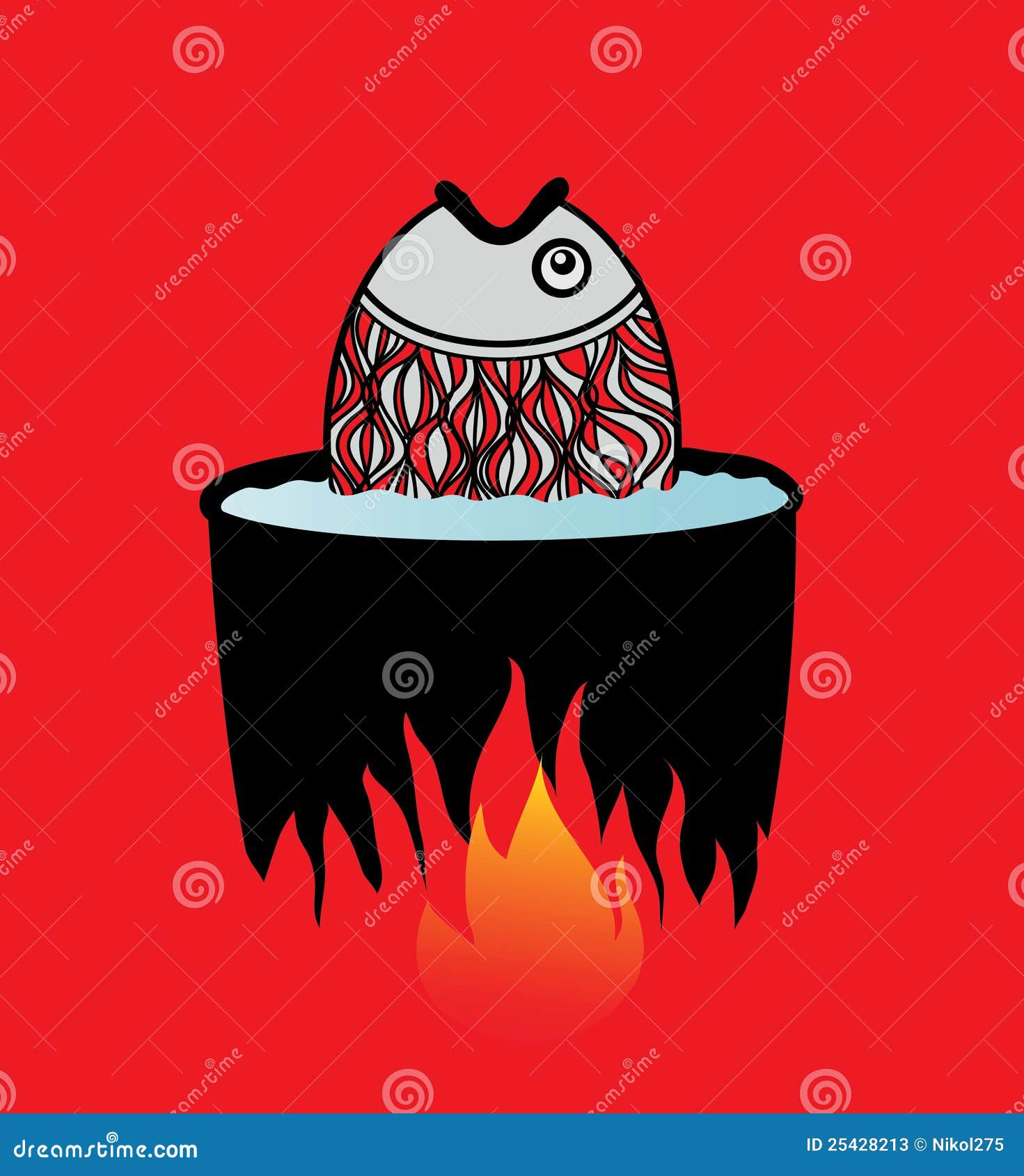 Fish Cooked in Water on a Fire. Stock Vector - Illustration of barbecue ...
