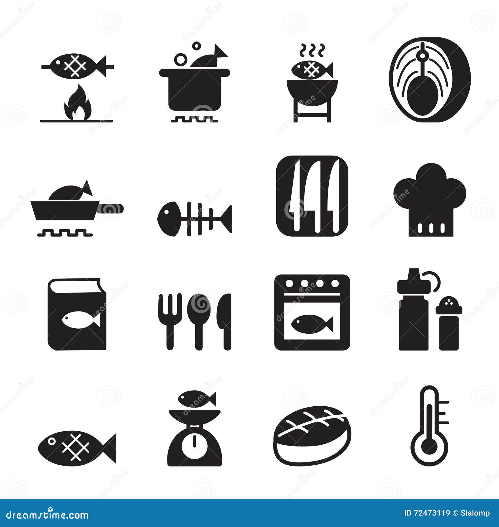 Fish cooking icon set stock vector. Illustration of ocean - 72473119