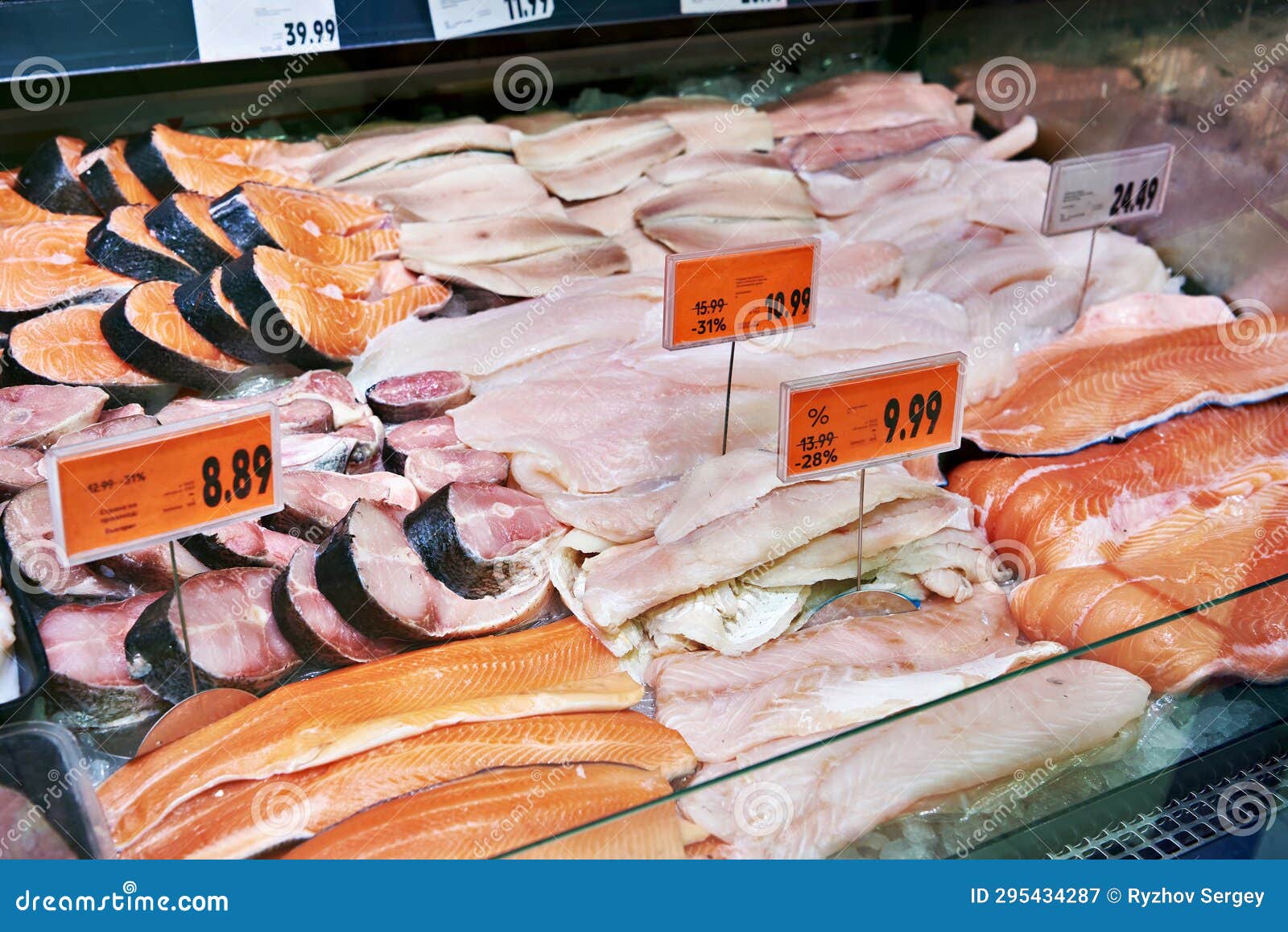 Fish on counter in store stock image. Image of shop - 295434287