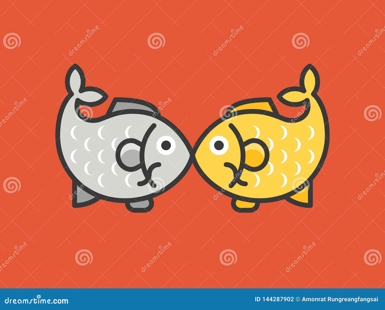 Fish Couple Cartoon Vector on Red Background Stock Vector ...