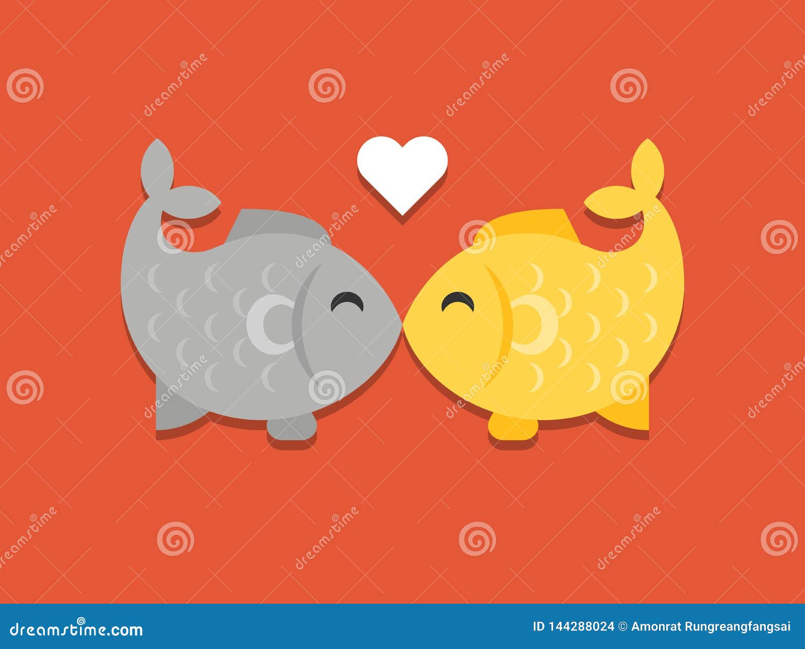 Fish Couple Cartoon Vector on Red Background Stock Vector ...
