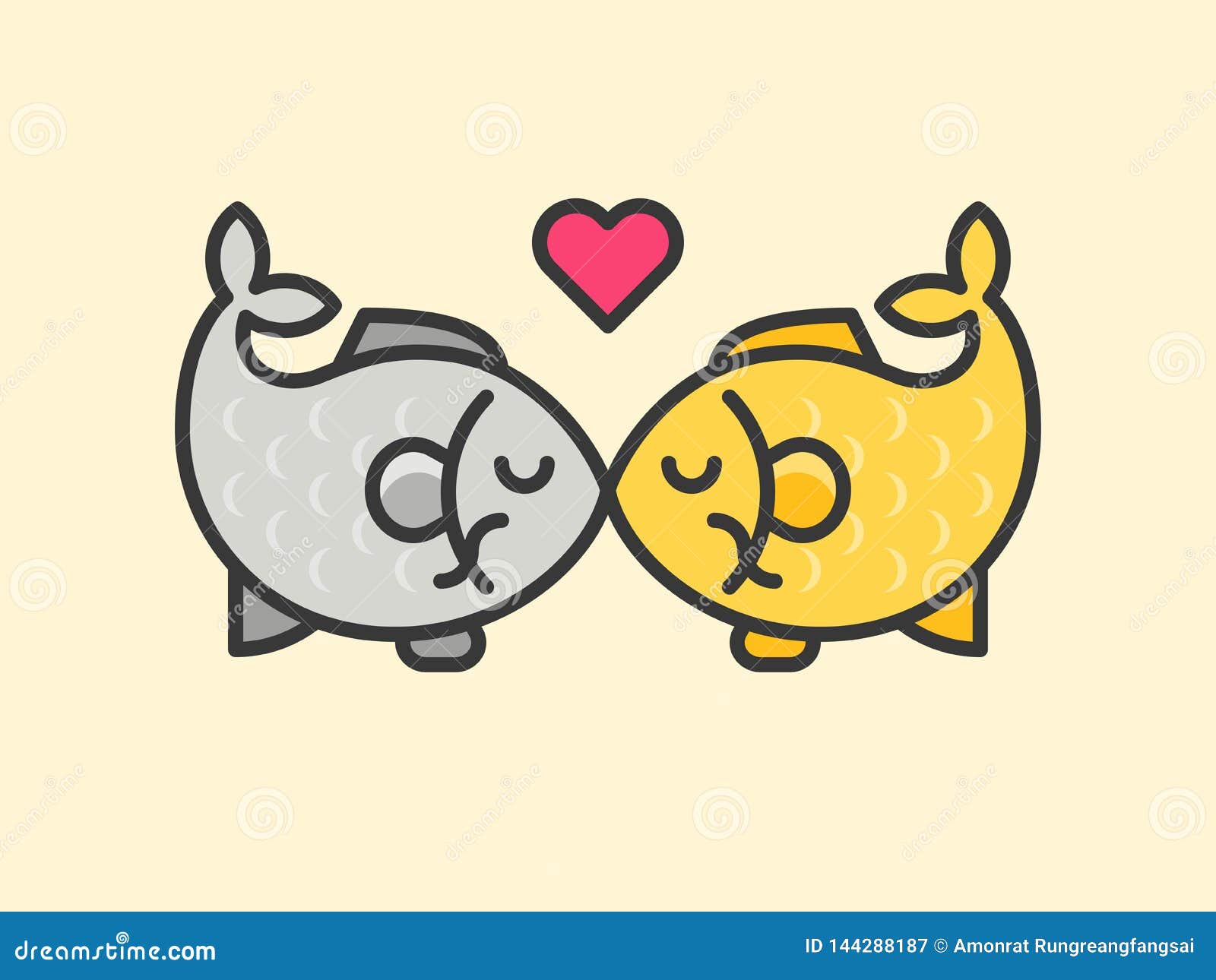 Fish Couple Cartoon Vector on Yellow Background Stock Vector ...