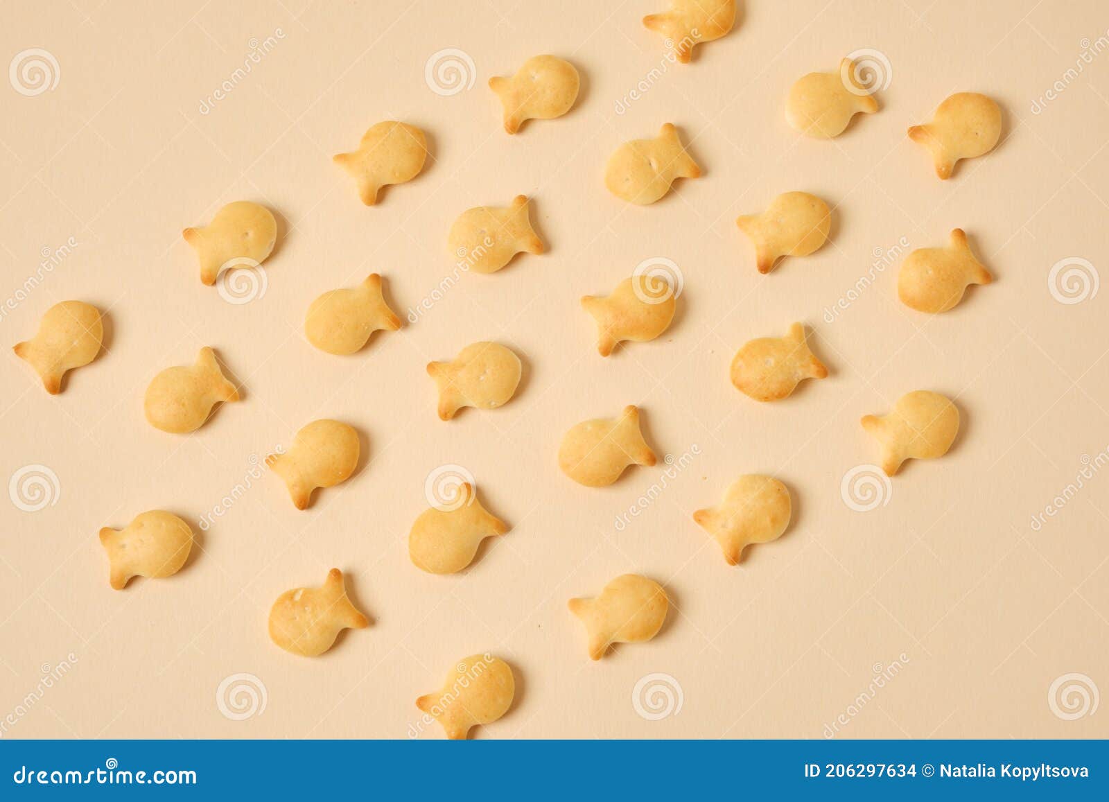 Fish Crackers on Beige Background Top View Stock Photo - Image of ...