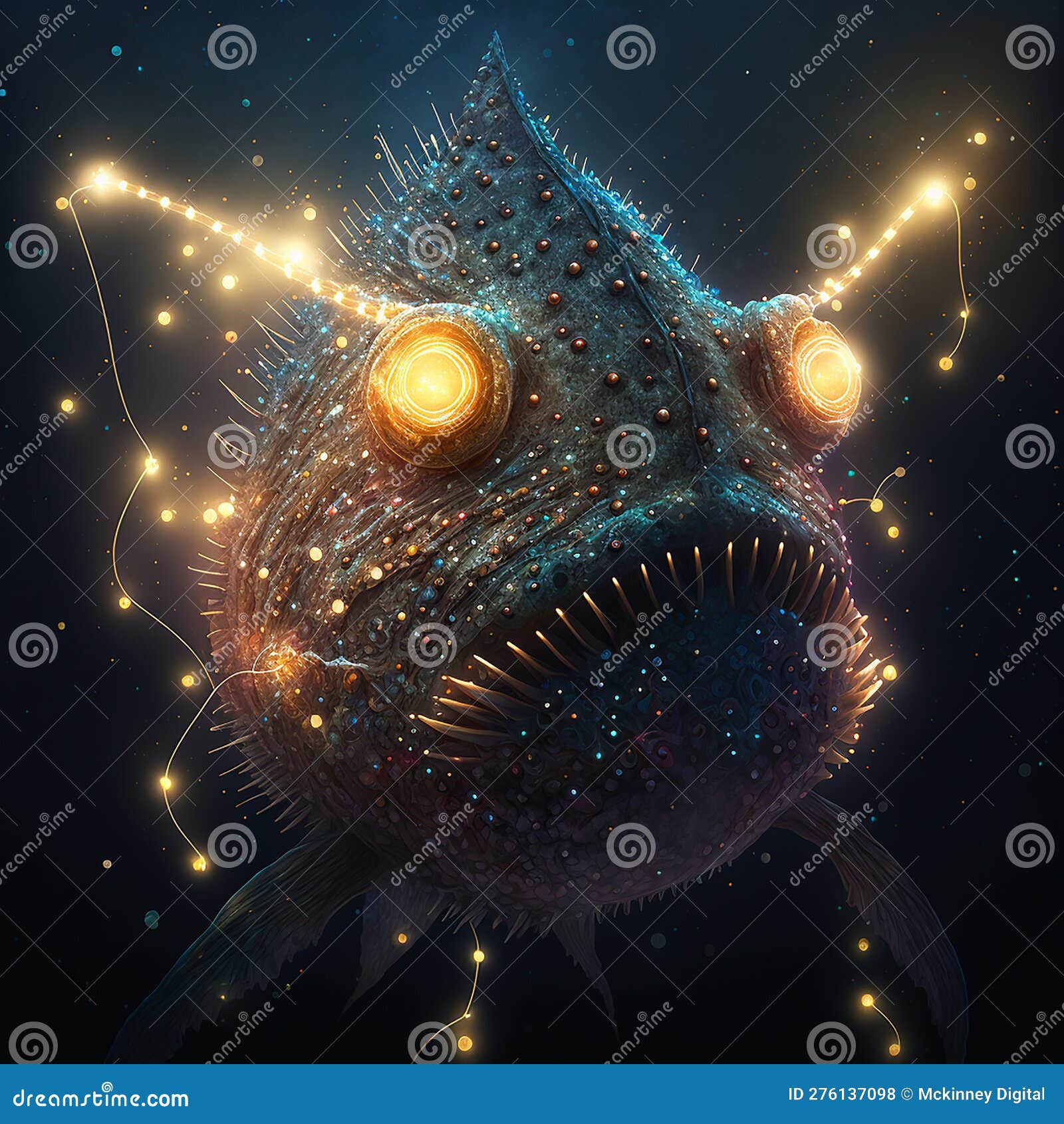 Fish Creature with Glowing Lights Underwater. Ai Generated. Stock ...