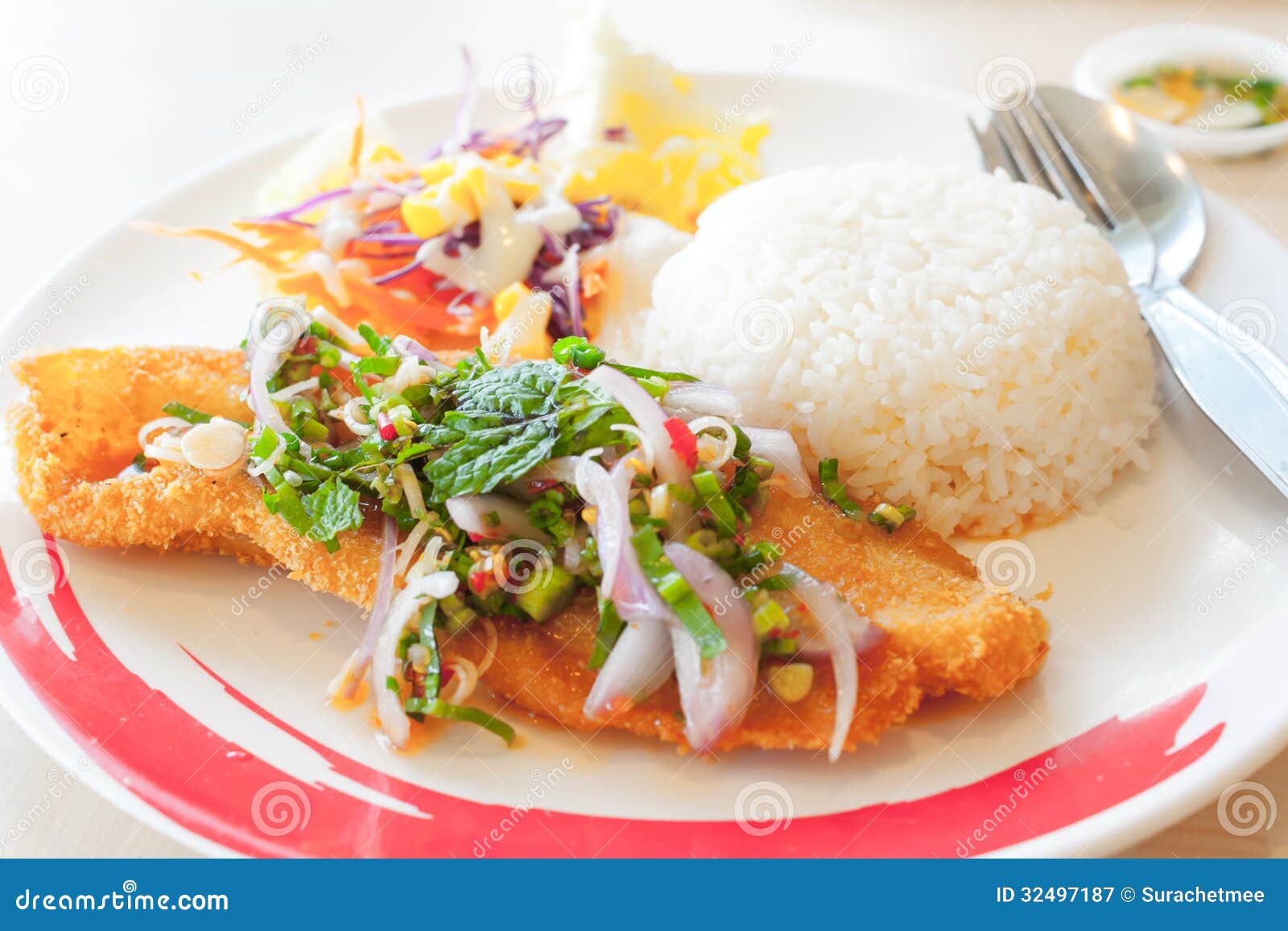 Fish Crispy Spicy with Rice Stock Image - Image of yellow, fried: 32497187