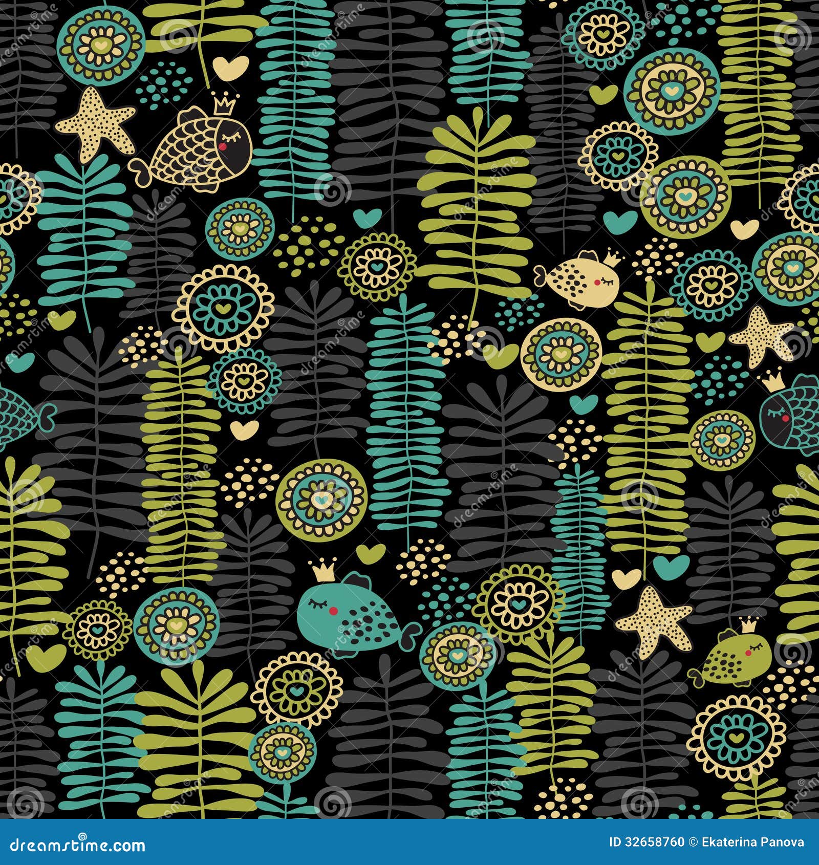 Fish in crown. stock vector. Illustration of floral, beautiful - 32658760