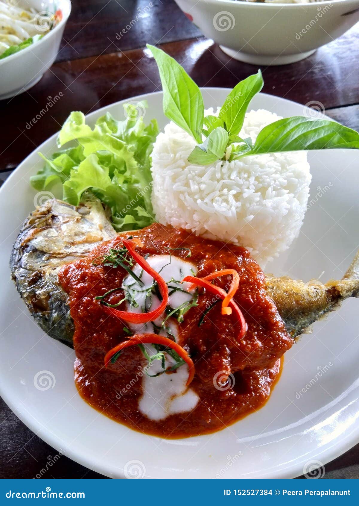 Fish and curry with rice stock photo. Image of rice - 152527384