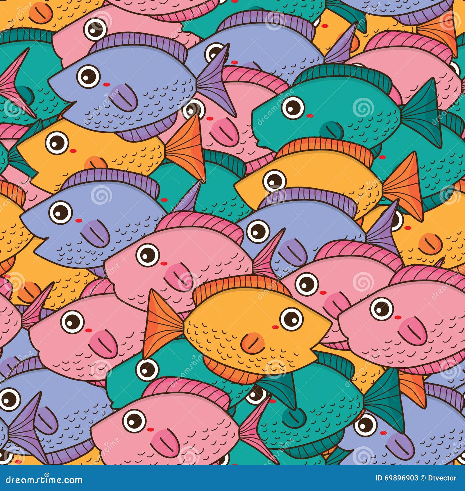 Fish Cute Hello Seamless Pattern Stock Vector - Illustration of animal ...