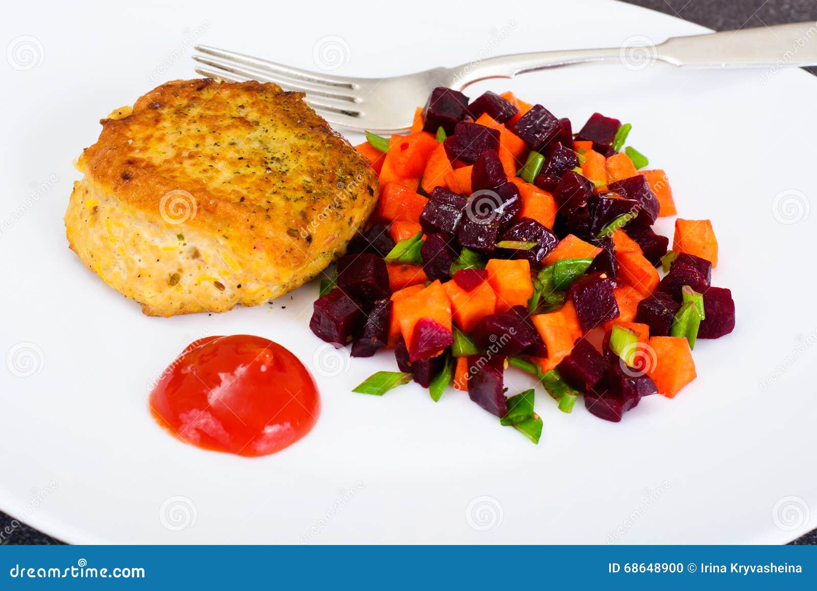 Fish Cutlet with a Salad of Carrots and Beets. Stock Photo - Image of ...