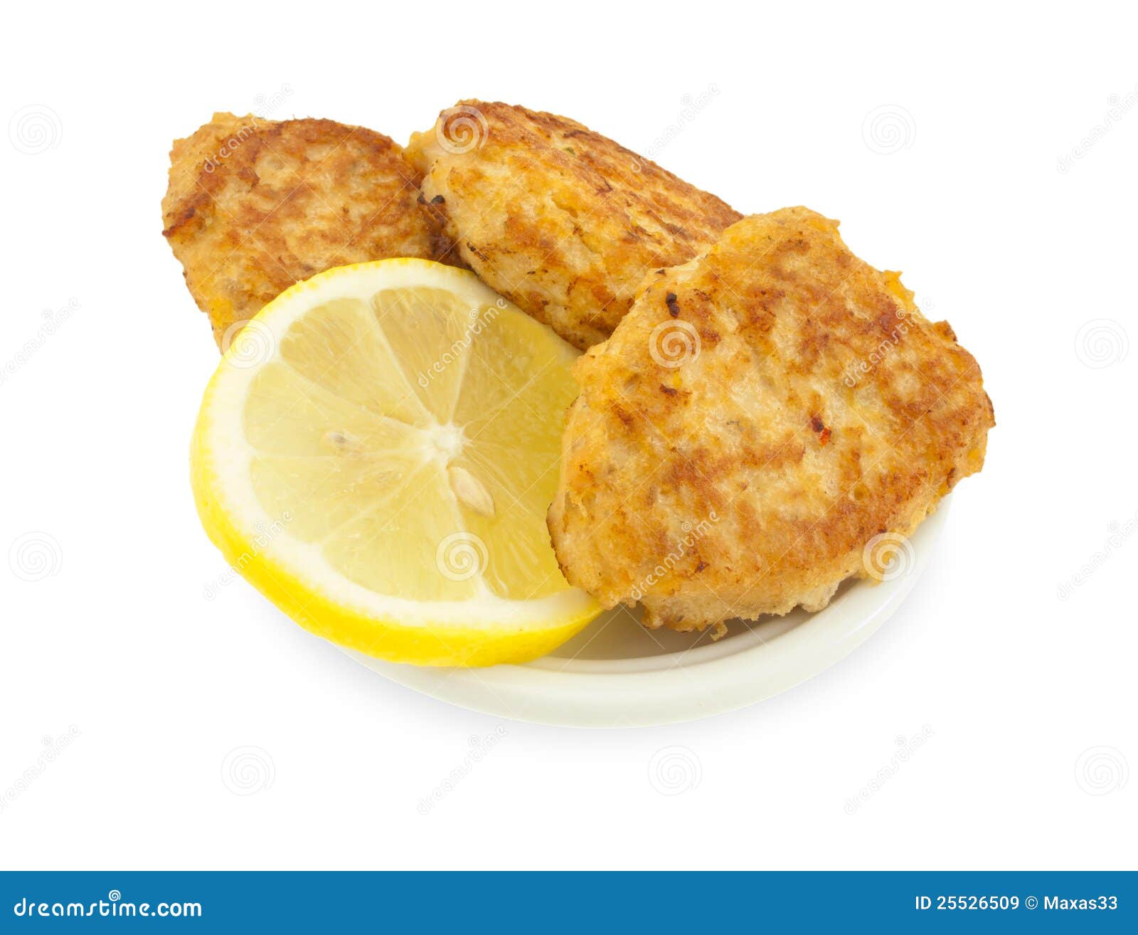 Fish Cutlets with a Lemon on the White Plate. Stock Image - Image of ...