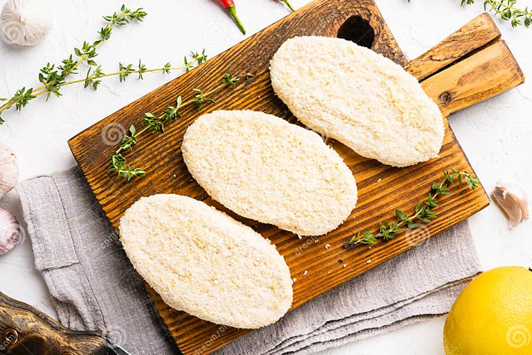 Fish Cutlets from Minced Cod, on White Stone Table Background, Top View ...