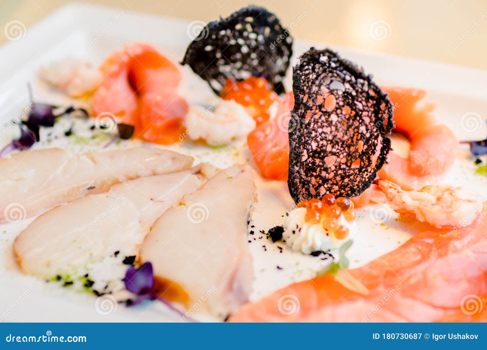 Fish Cutting. Pieces of Different Fish on a Plate with Cream Cheese and ...