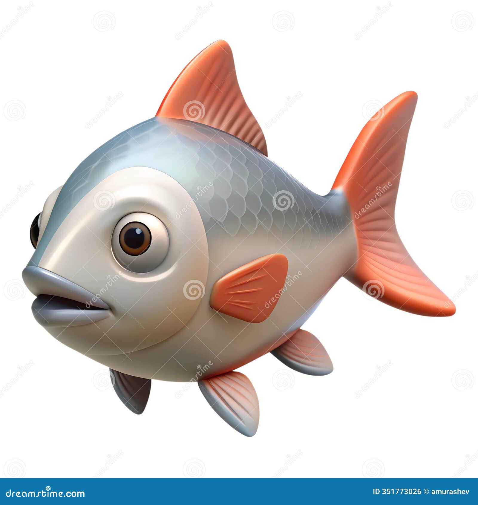 Fish 3d Rendering Isometric Cartoon Icon. Stock Illustration ...