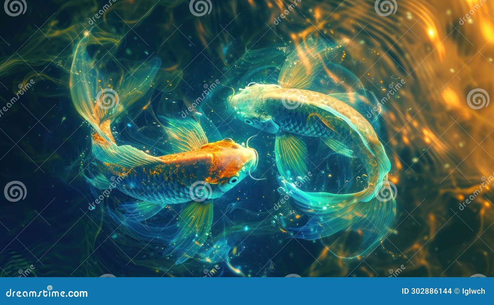 Fish in the Dance of Aquatic Streams of Light. Stock Illustration ...