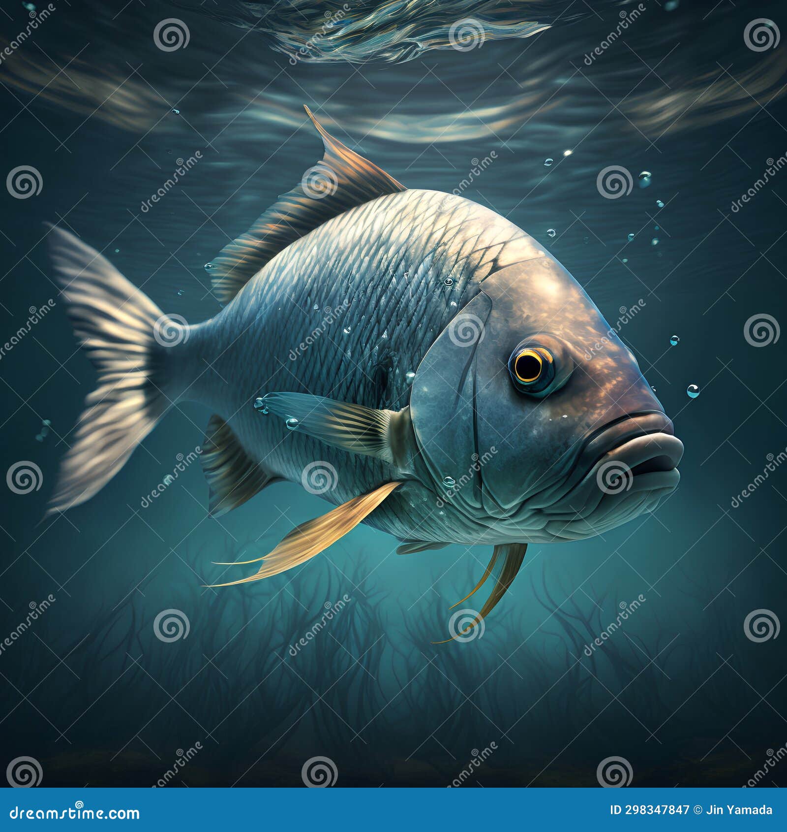 Fish in the Deep Blue Sea. 3D Rendering. Illustration Stock ...