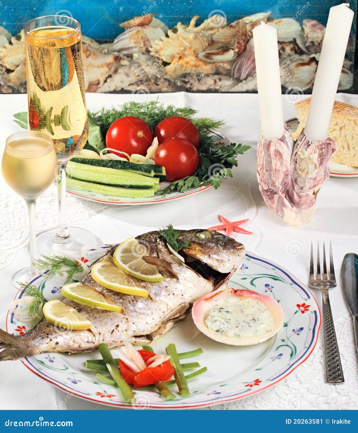 Fish dinner stock image. Image of gourmet, gilt, knife - 20263581