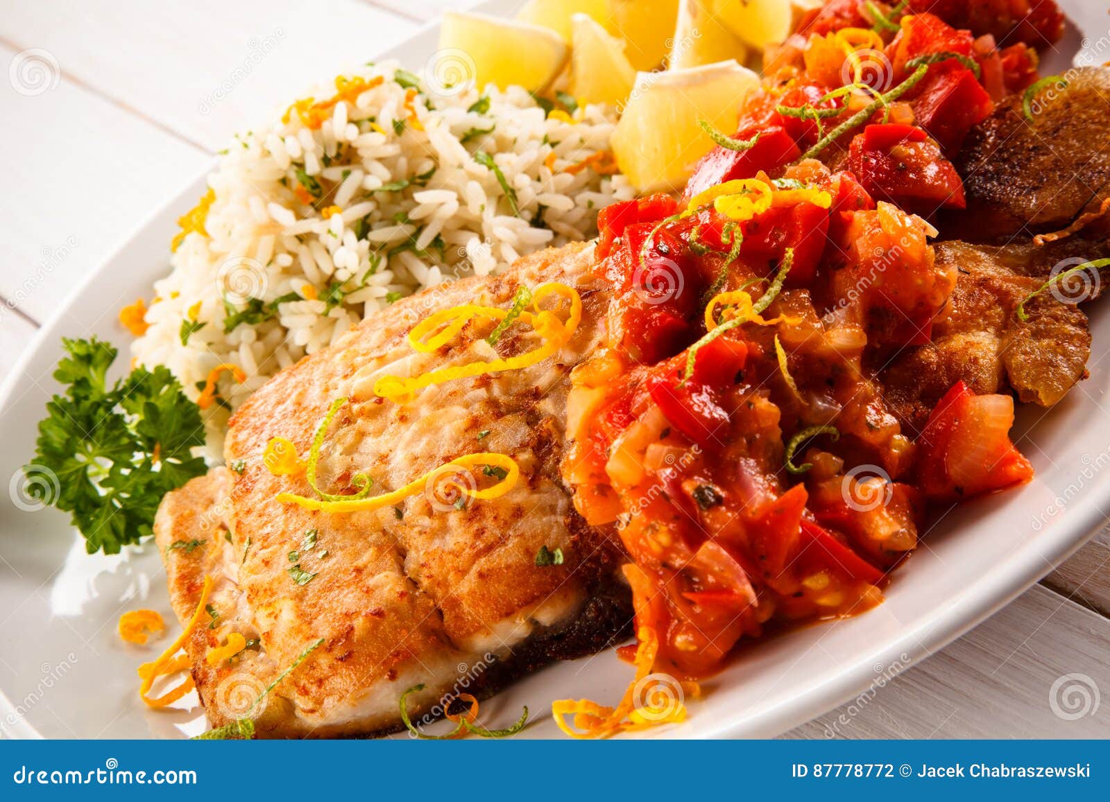 Fish Dish - Fried Fish with Rice Stock Photo - Image of barbecued ...