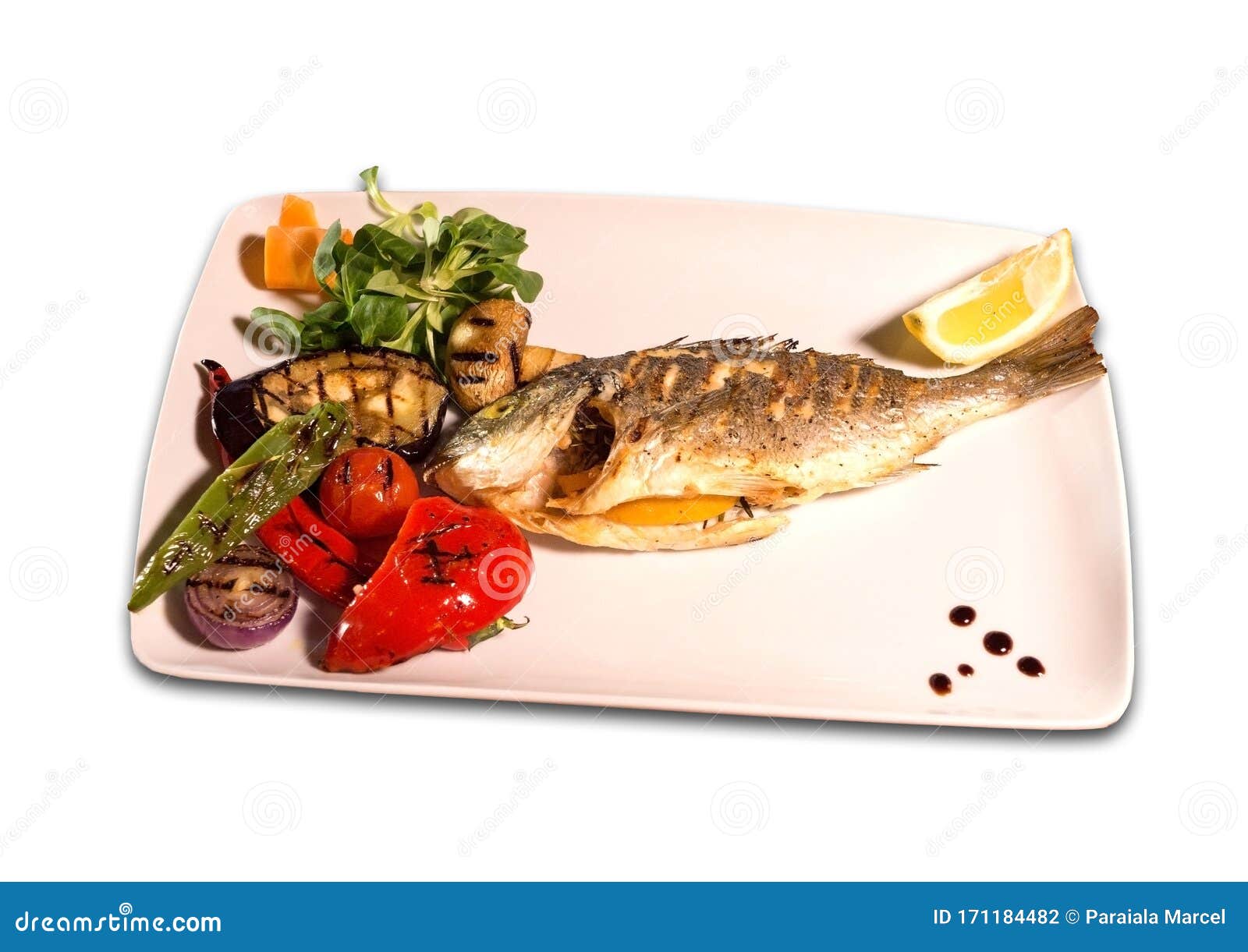 Fish dish on plate stock photo. Image of fresh, food - 171184482