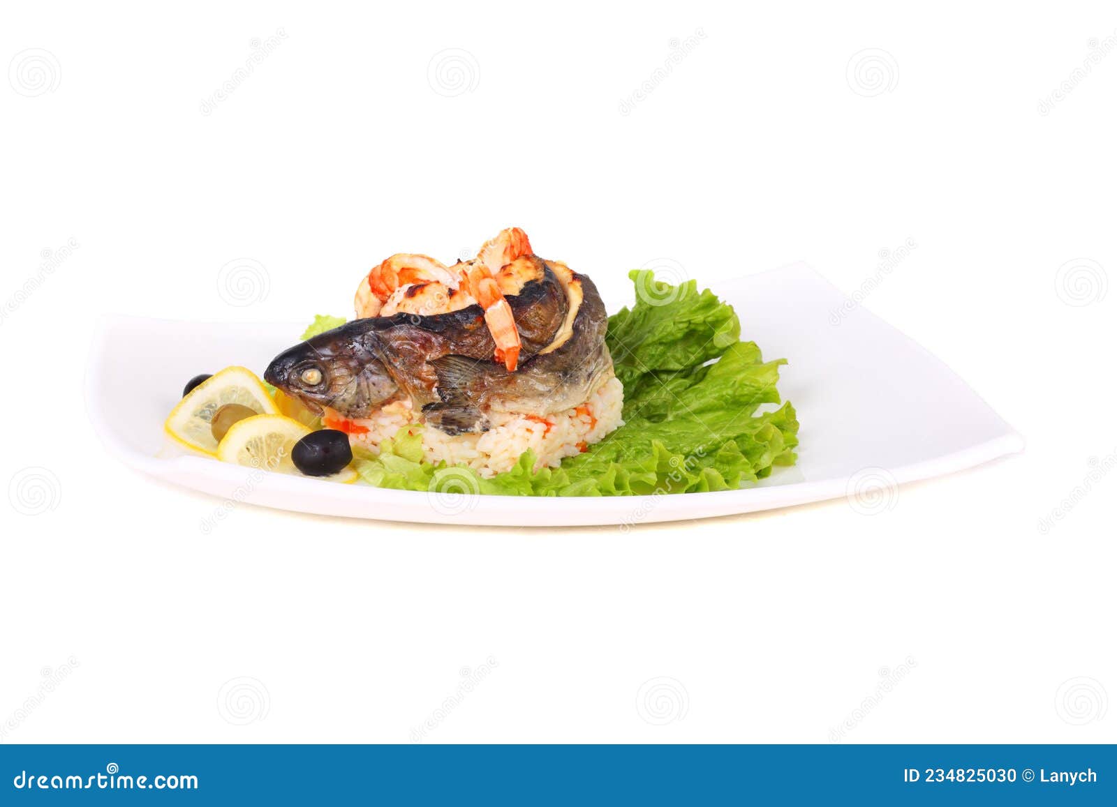 Fish Dish on a Plate on White Background Stock Photo - Image of ...