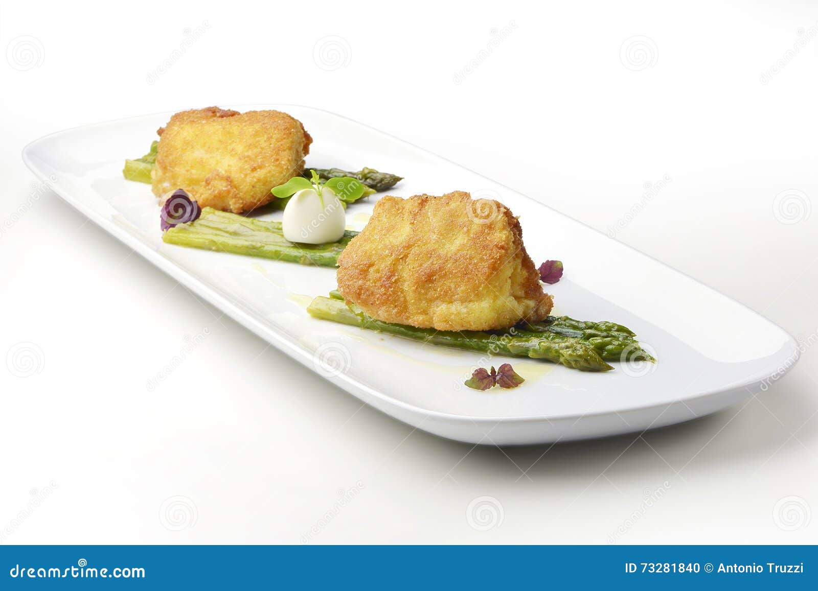Fish Dish Salt Cod Breaded Milanese Style with Asparagus Stock Photo ...