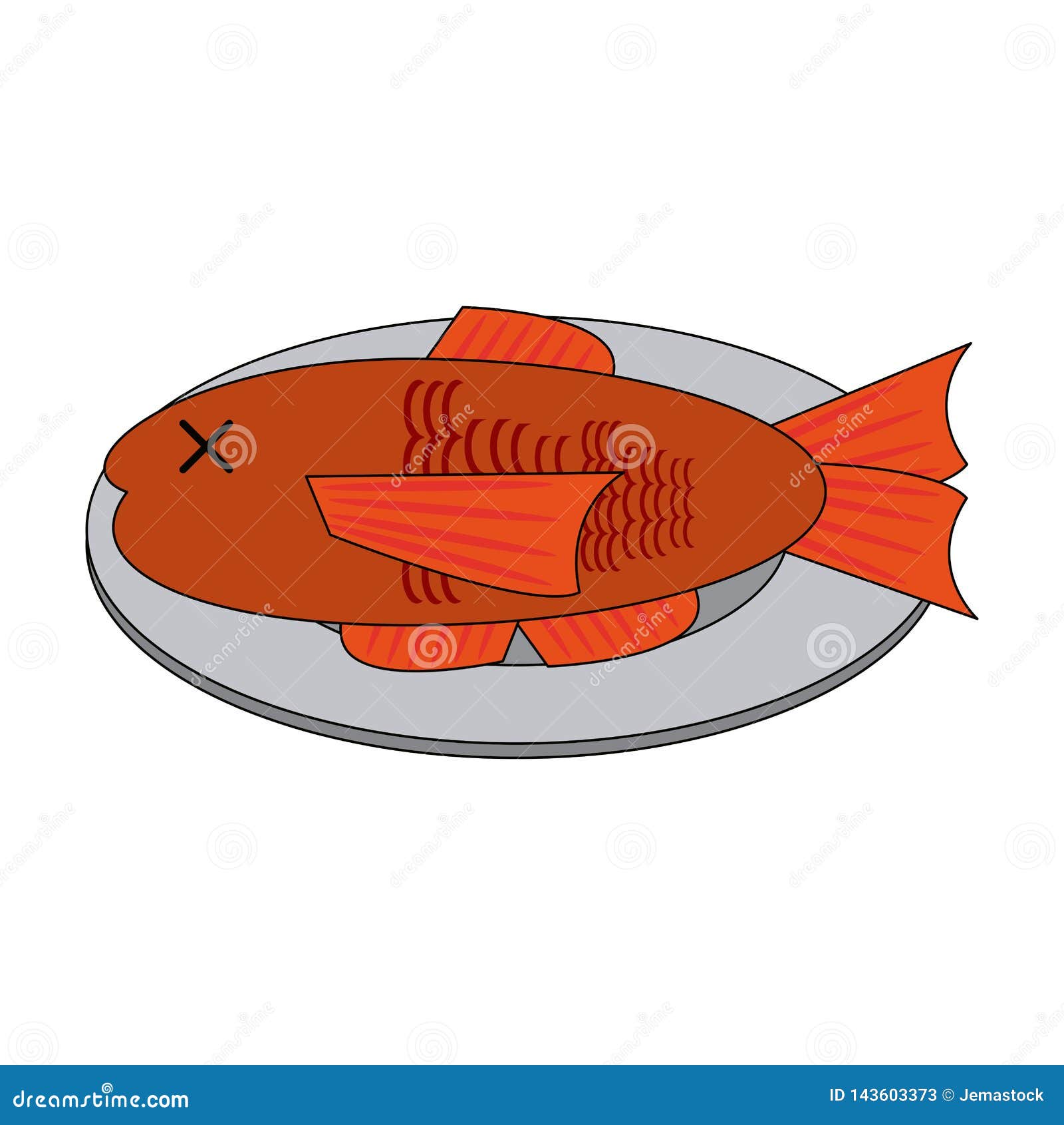 Fish on dish stock vector. Illustration of cooking, freshness - 143603373