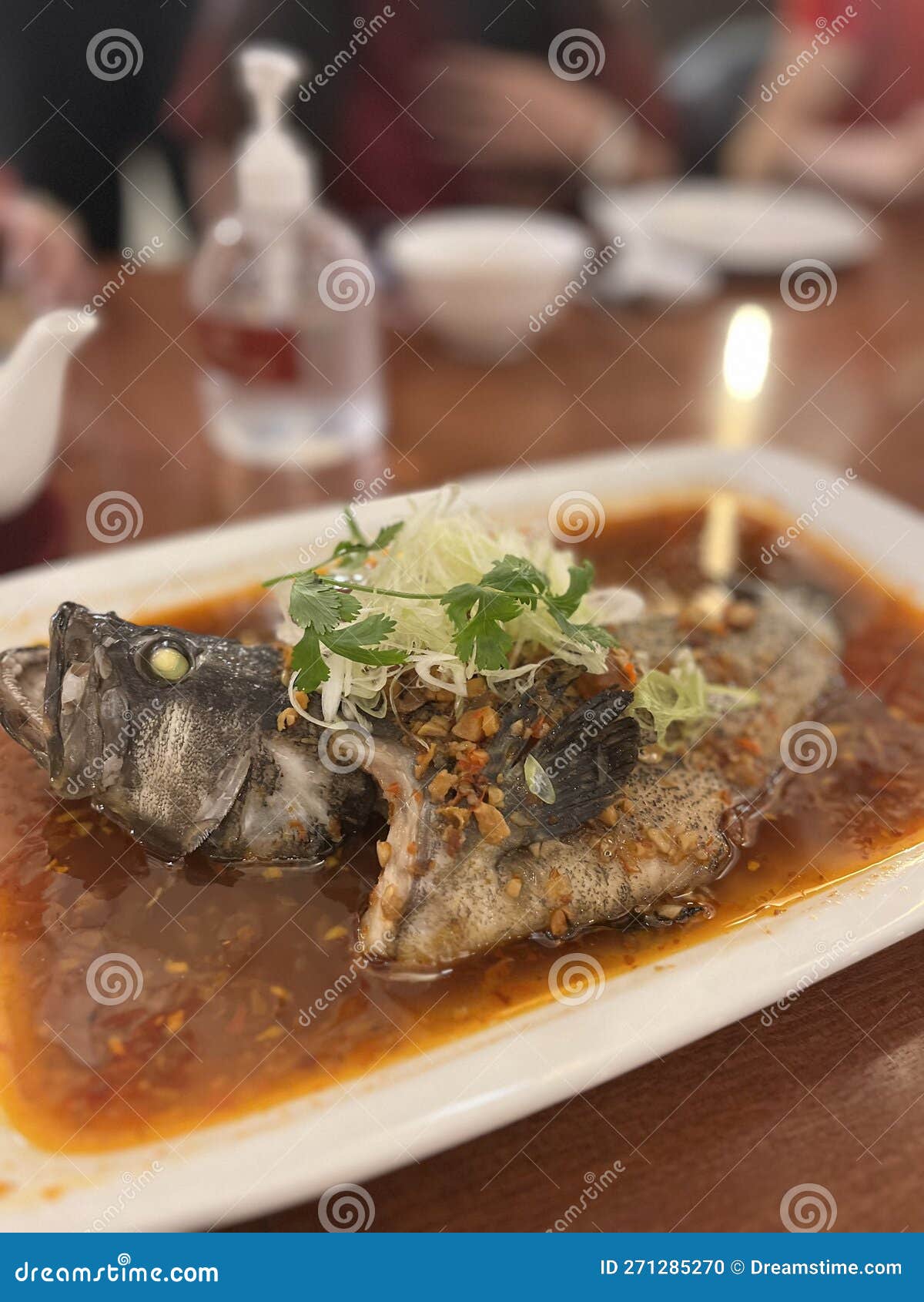 Fish Dishes with Broth Served on a Concave Square Plate Stock Photo ...