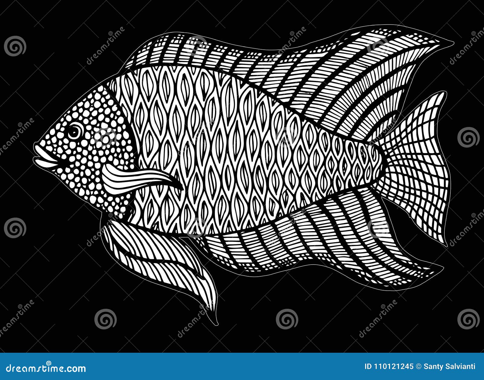 Fish Doodle. Hand Drawn Patterned Vector. Sea Art Collection. Stock ...