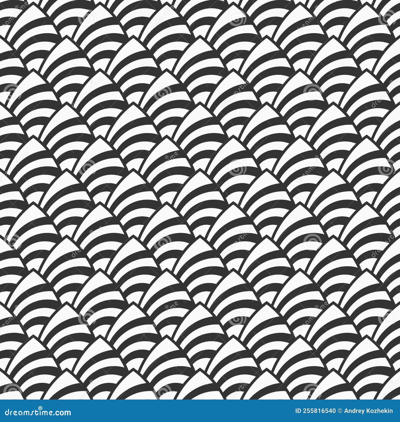 Fish, Dragon, Snake Scales Seamless Vector Pattern. Repeated Black ...