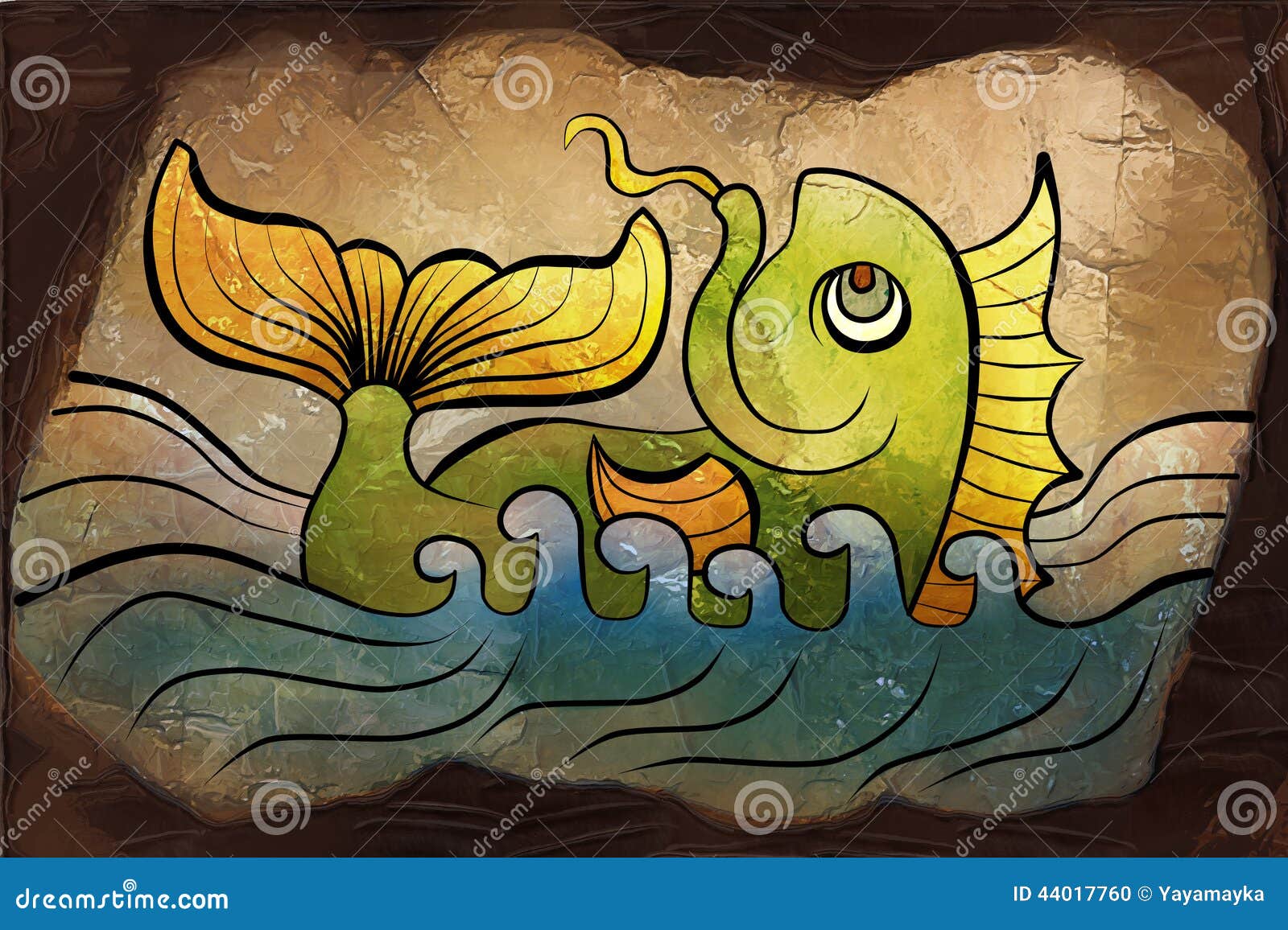 Fish drawing in the stone stock illustration. Illustration of blue ...