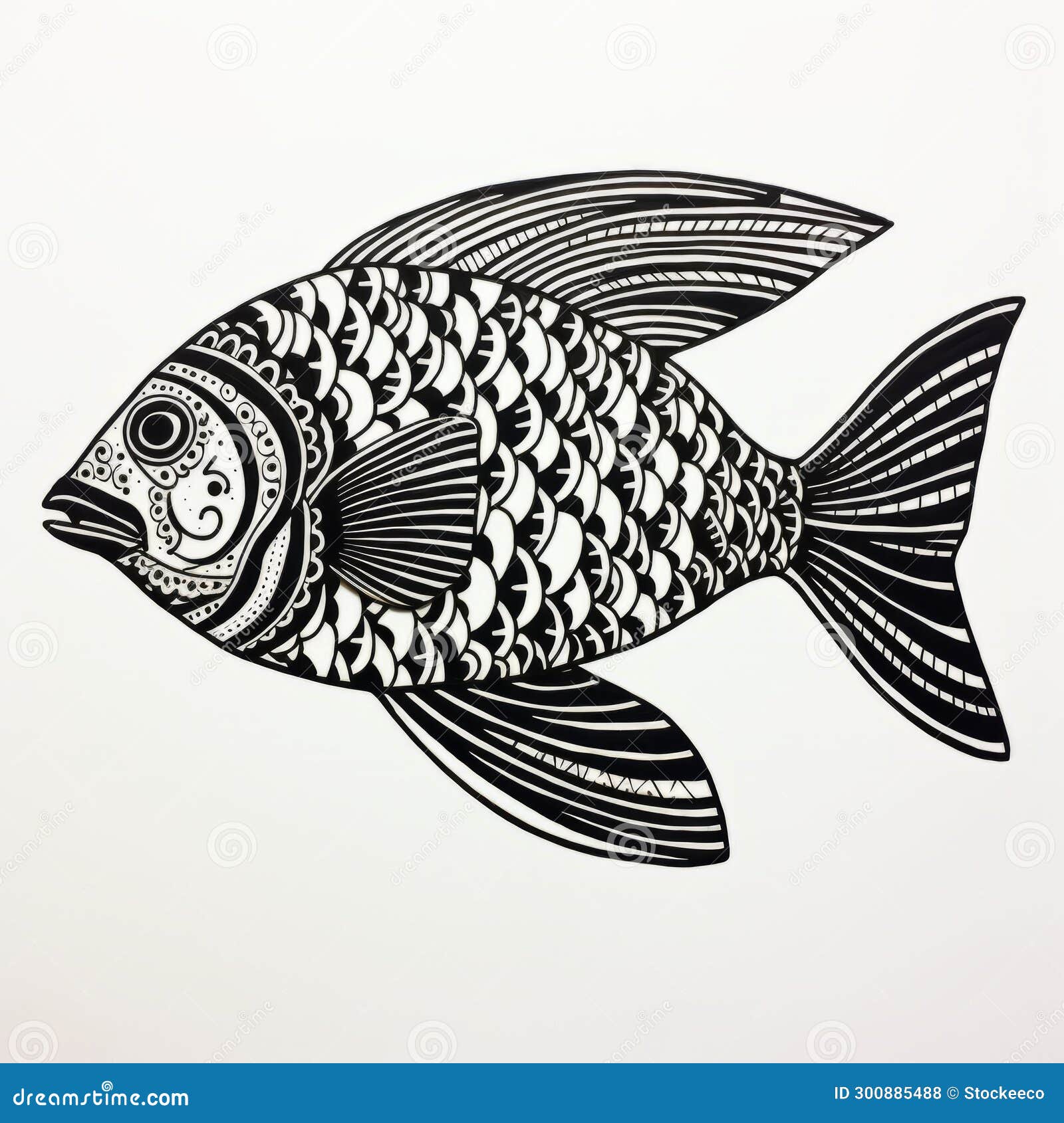Intricate Aztec-inspired Black Fish Drawing: a Stunning Blend of ...
