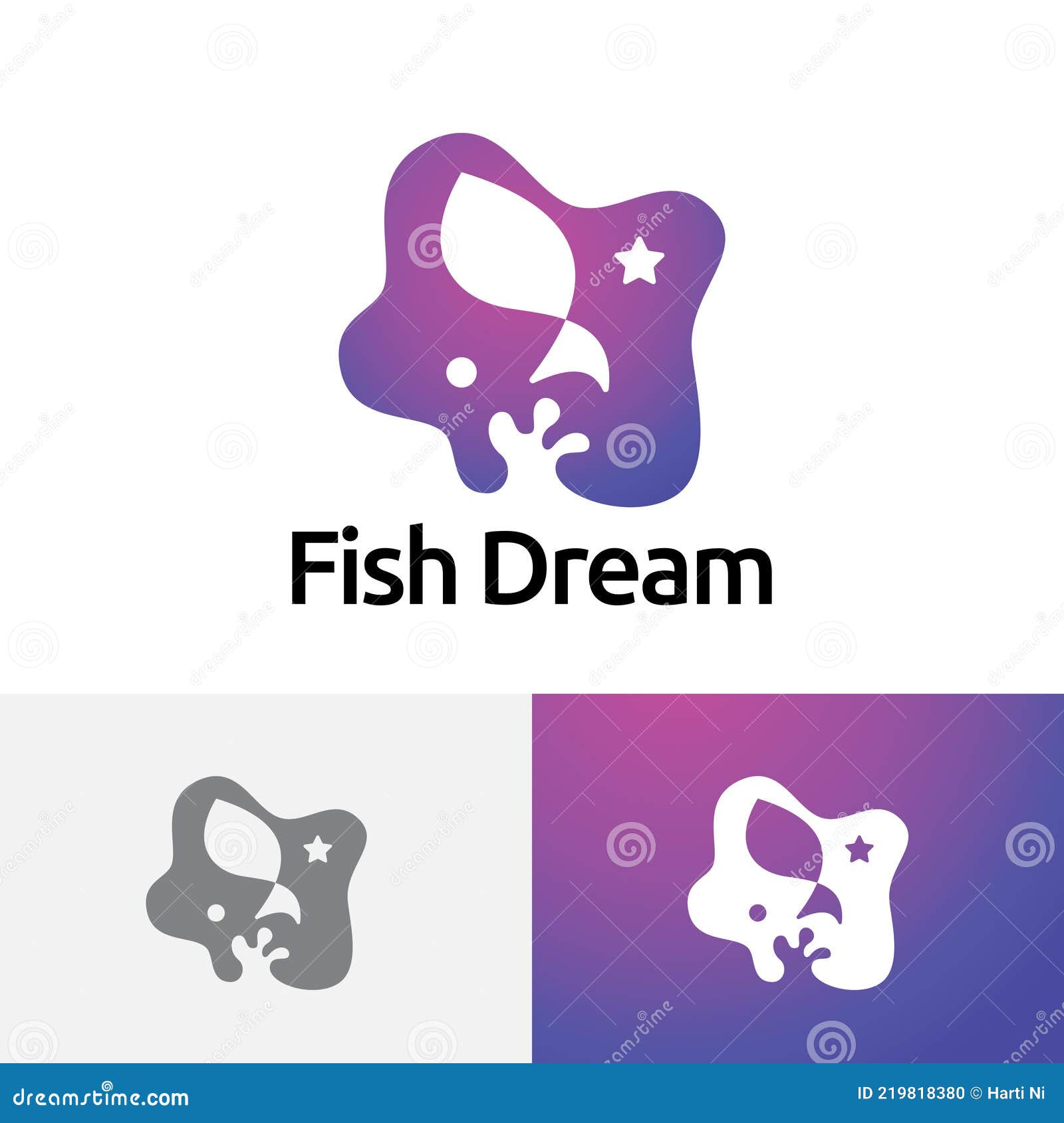 Fish Dream Night Star Water Splash Simple Logo Stock Vector ...