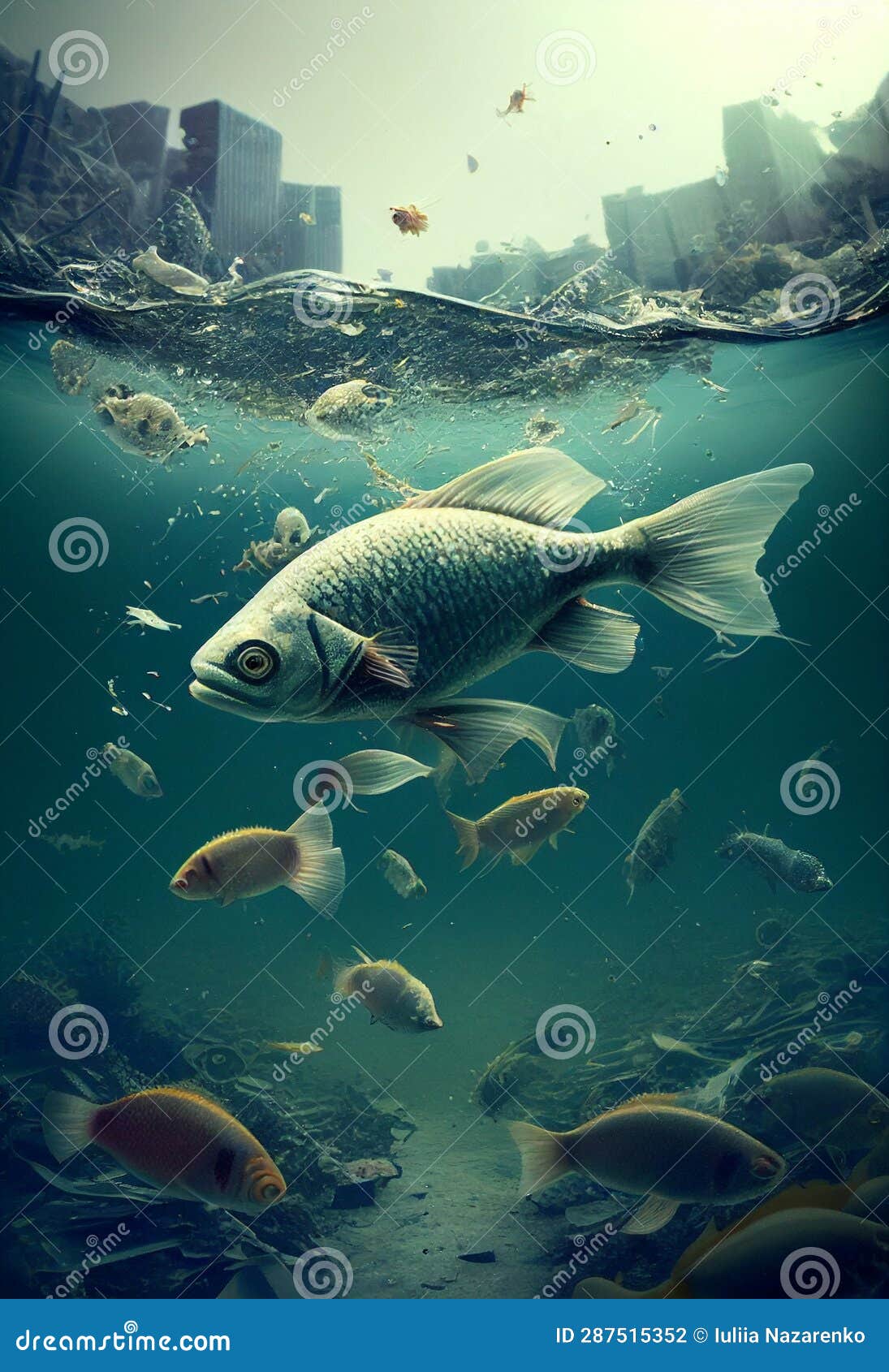 Fish are Drowning in Trash. AI Generated Stock Illustration ...