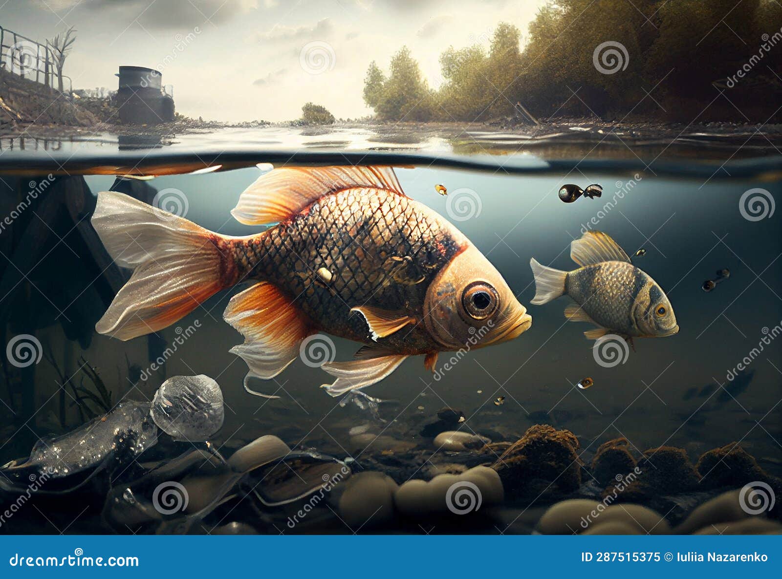 Fish are Drowning in Trash. AI Generated Stock Illustration ...