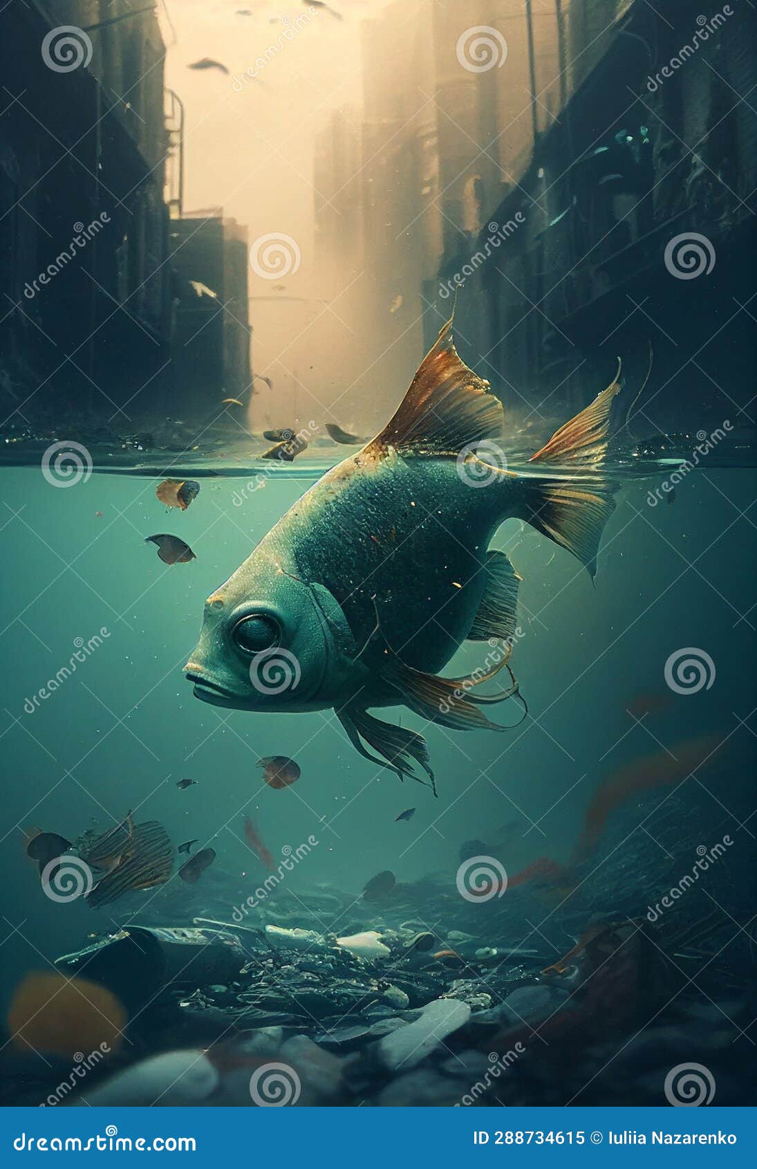 Fish are Drowning in Trash. AI Generated Stock Illustration ...