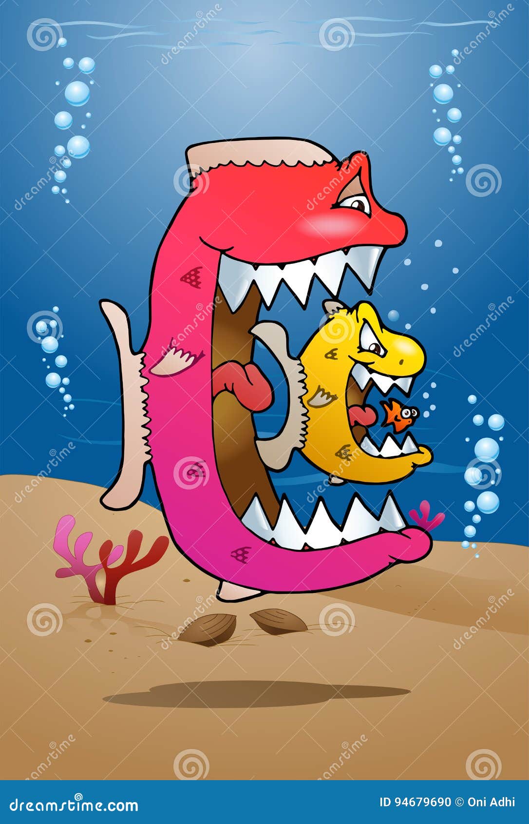 Big Fish Eating Small Fish Vector Illustration | CartoonDealer.com ...