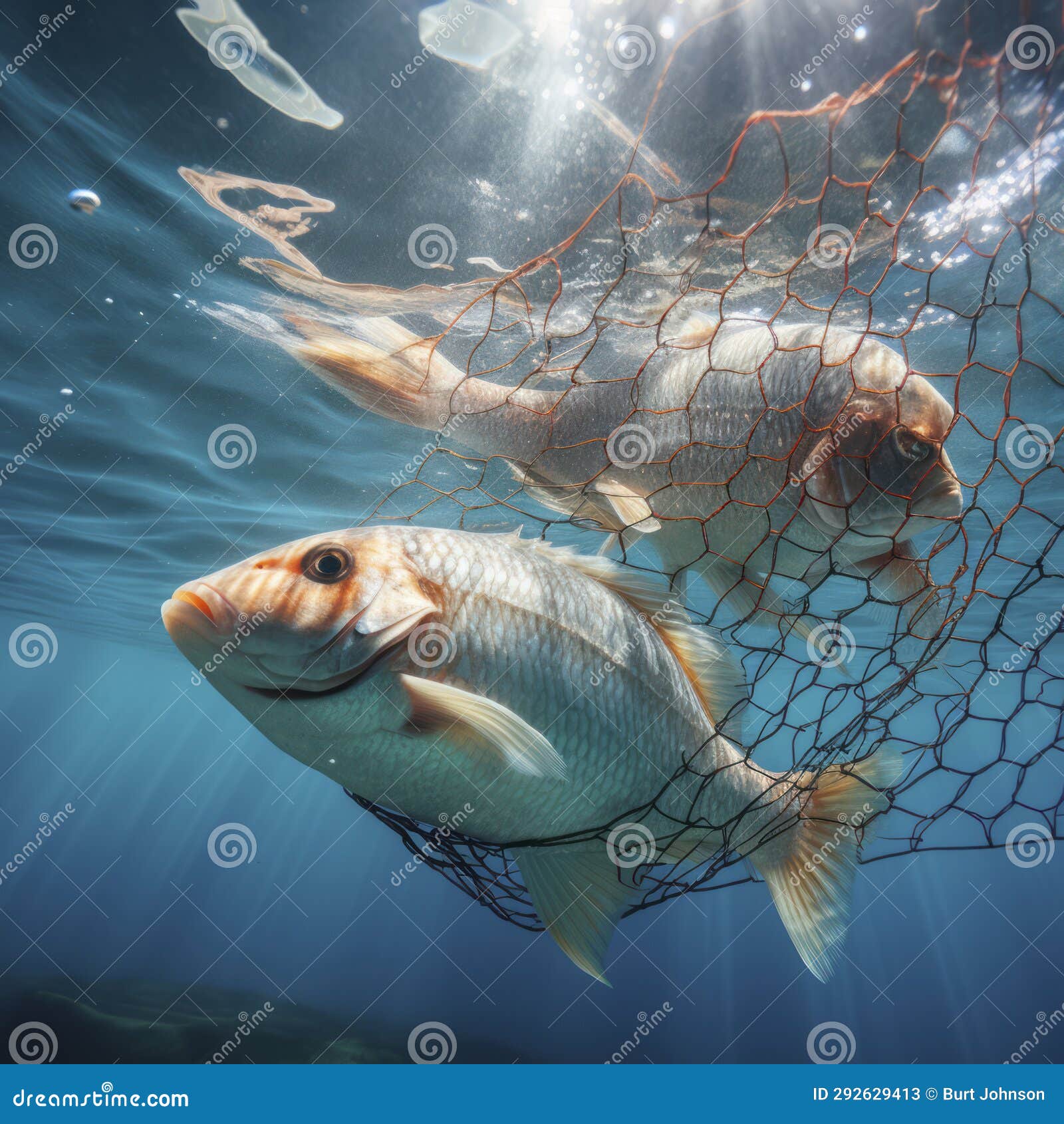 Fish Ensnared in Net Under Water Stock Image - Image of tropical, coral ...