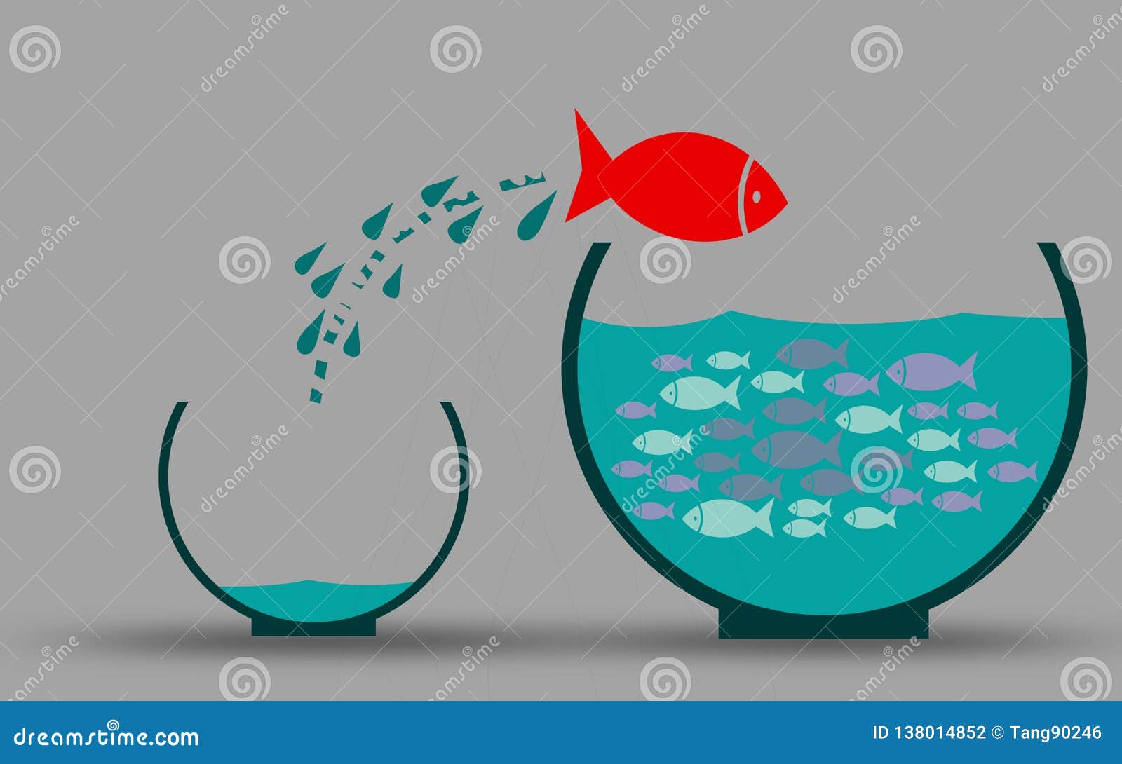 Fish Escape the Empty Fishbowl Stock Illustration - Illustration of ...