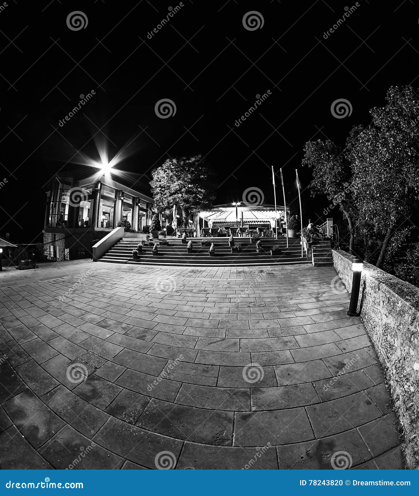 Fish-eye Photo Night Restaurant. Stock Photo - Image of white ...